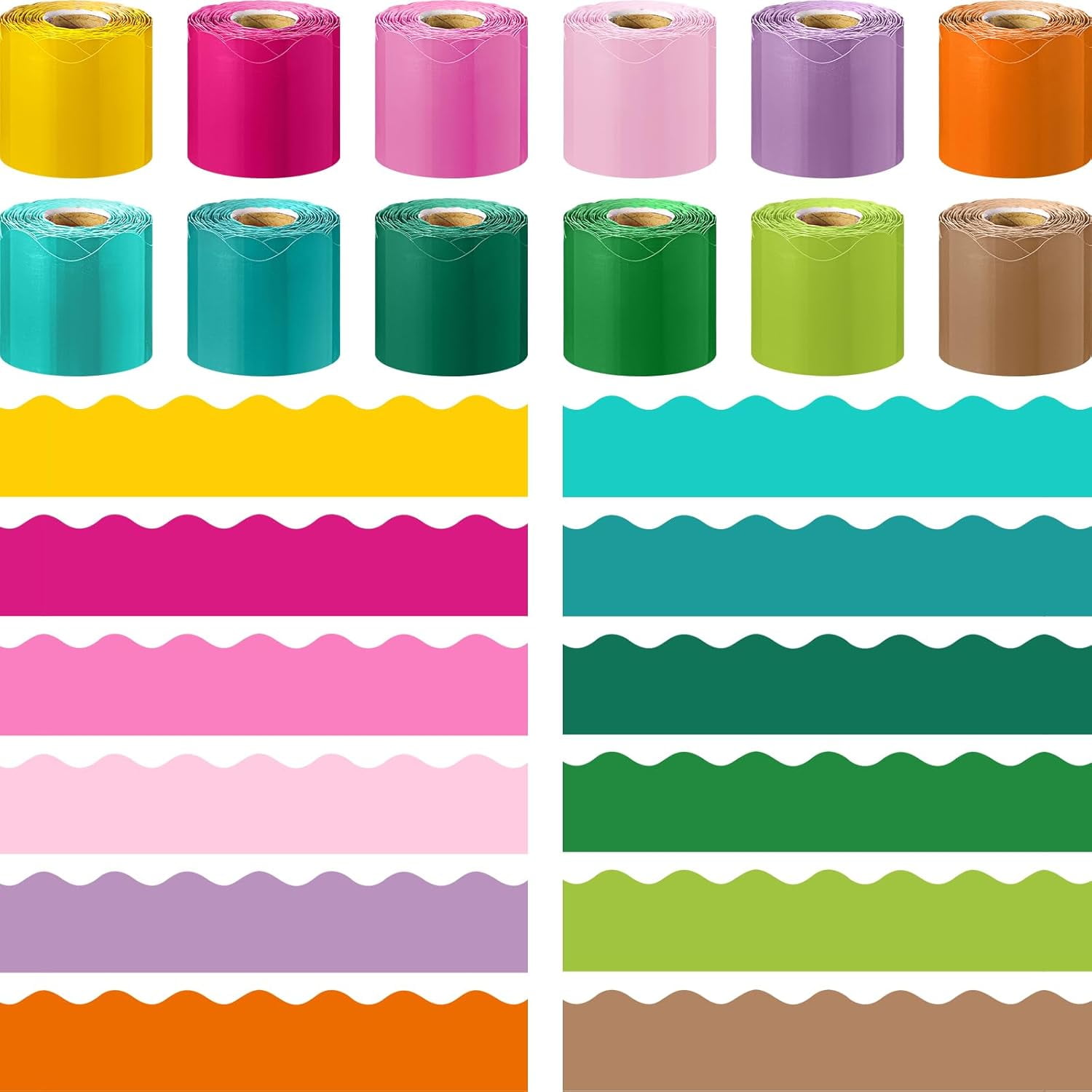 12 Roll 630 Ft Colorful Bulletin Board Borders Bulk Scalloped Rolled ...