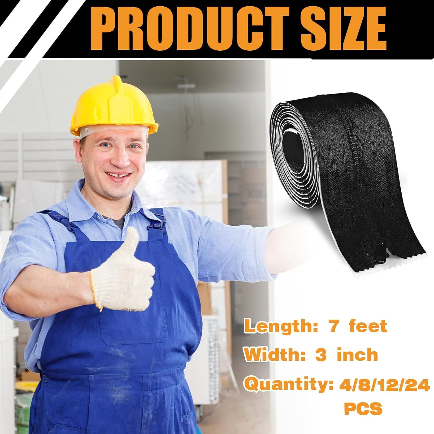 12 Roll Heavy Duty Zipper Door for Dust Barriers 7 ft x 3 Inch Self ...