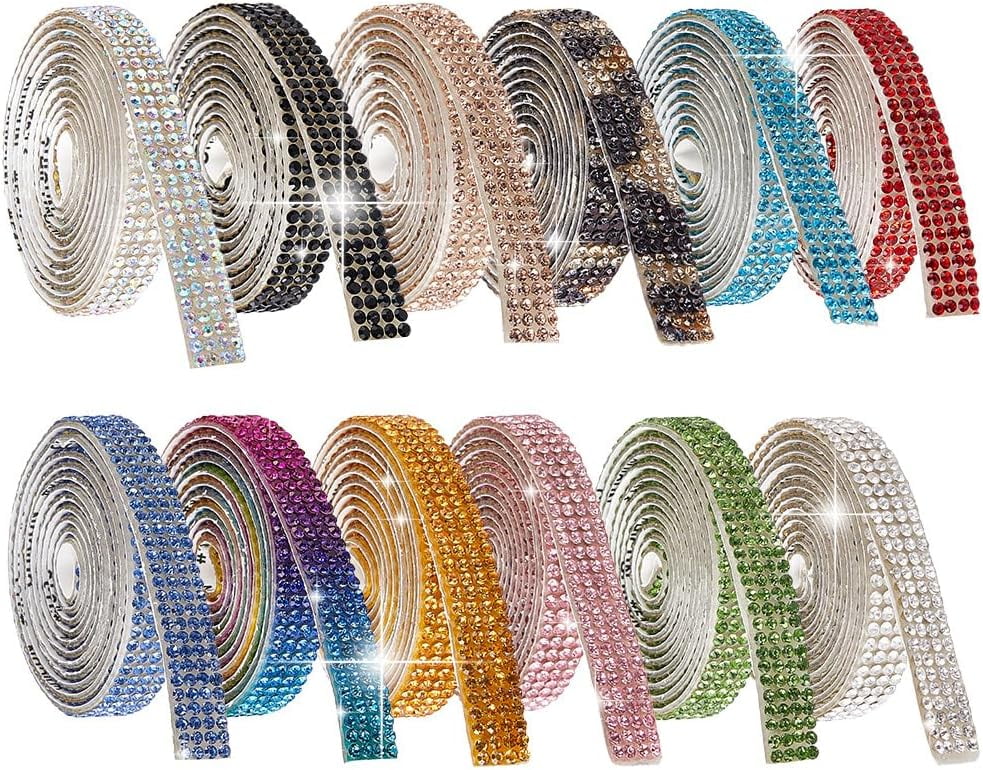 12 Rolls 12 Yards Crystal Rhinestone Ribbon Self Adhesive Gem Tape 4 ...