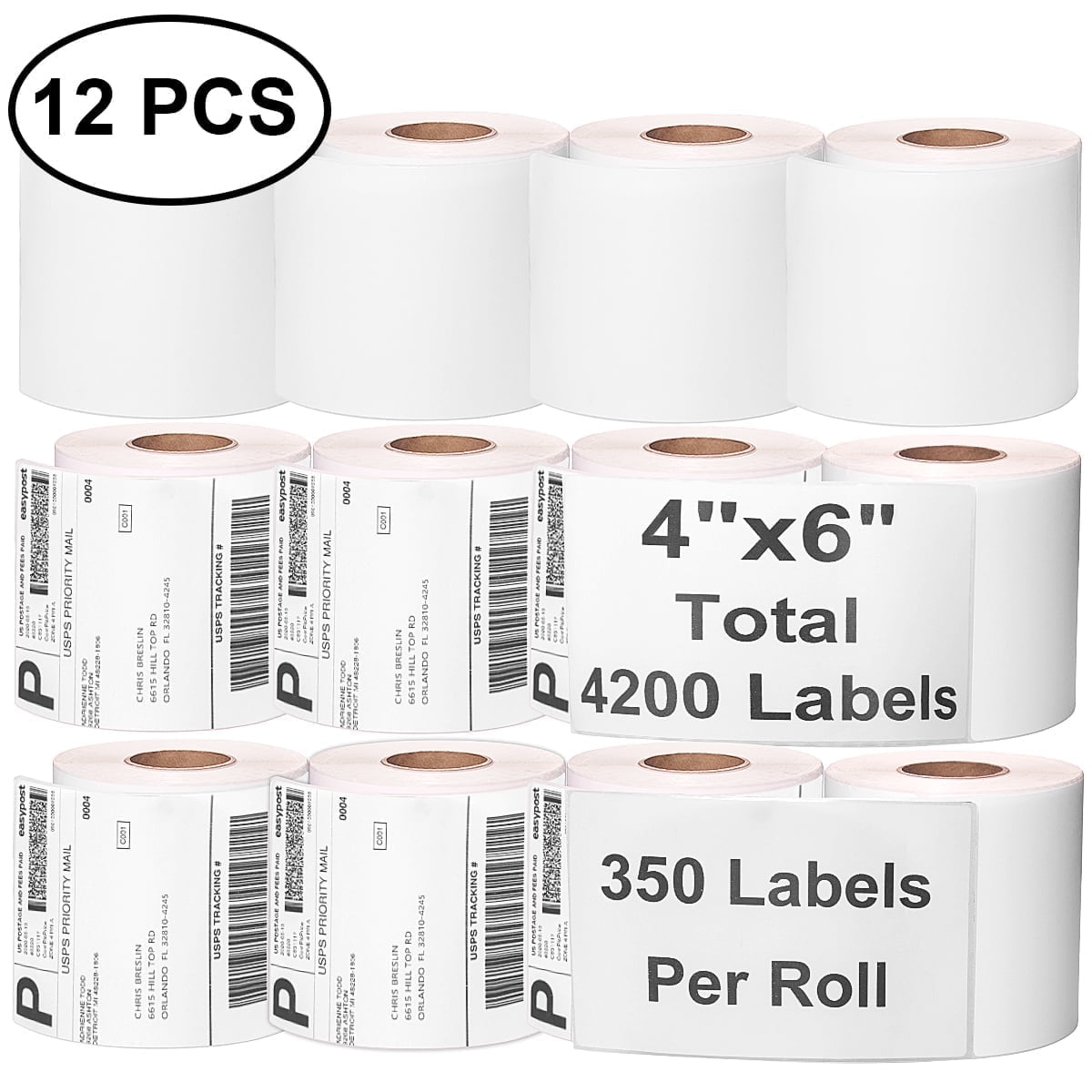 12 Rolls 4" x 6" Direct Blank Thermal Shipping Labels with 350 Labels ...