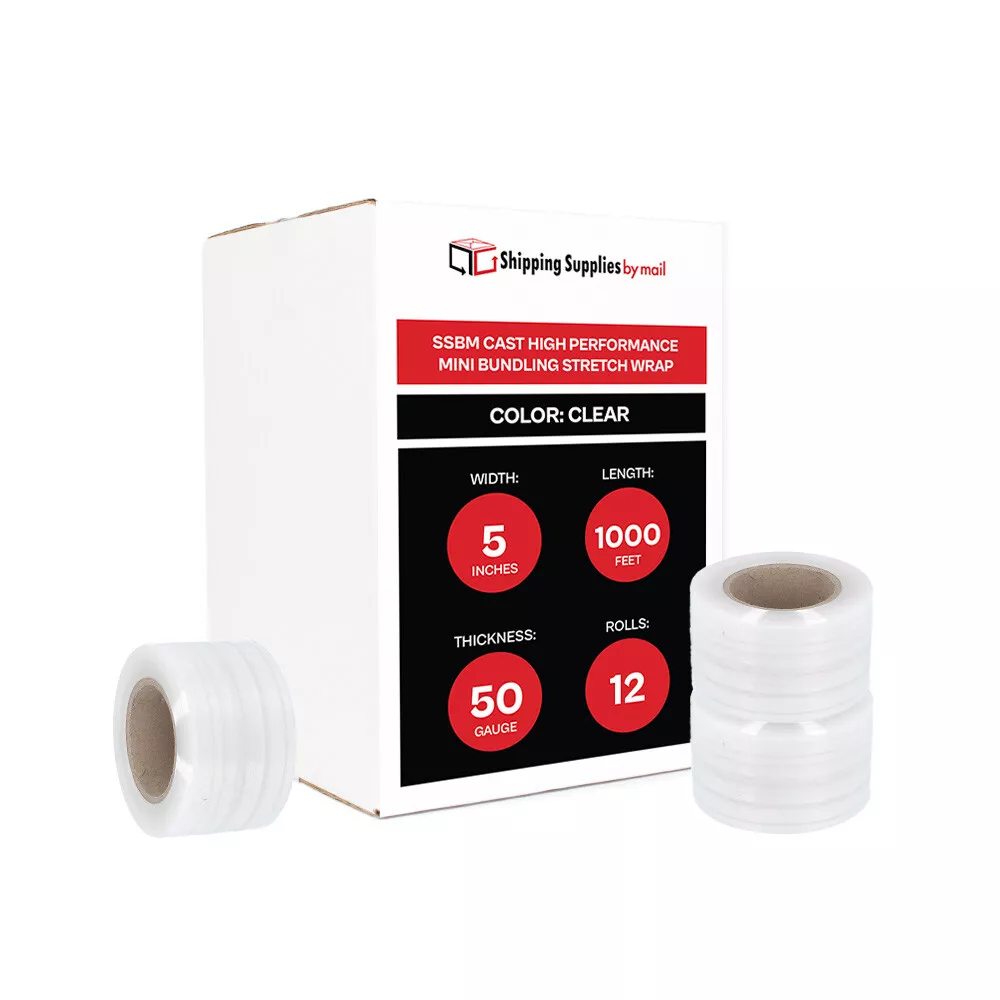 SSBM Mini Stretch Wrap with Handle Dispenser 5" x 1000' 12 Rolls 50 ...