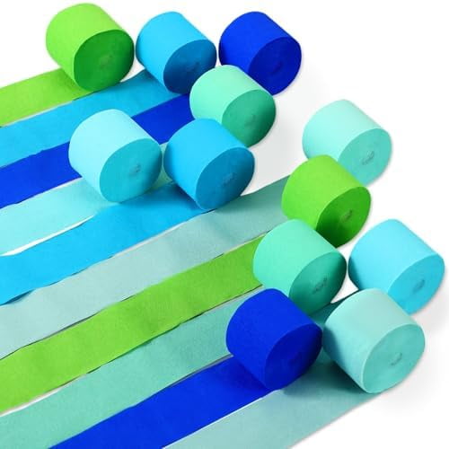 12 Rolls Blue/Green/Teal Crepe Paper Streamers (984ft) - Blue and Green ...