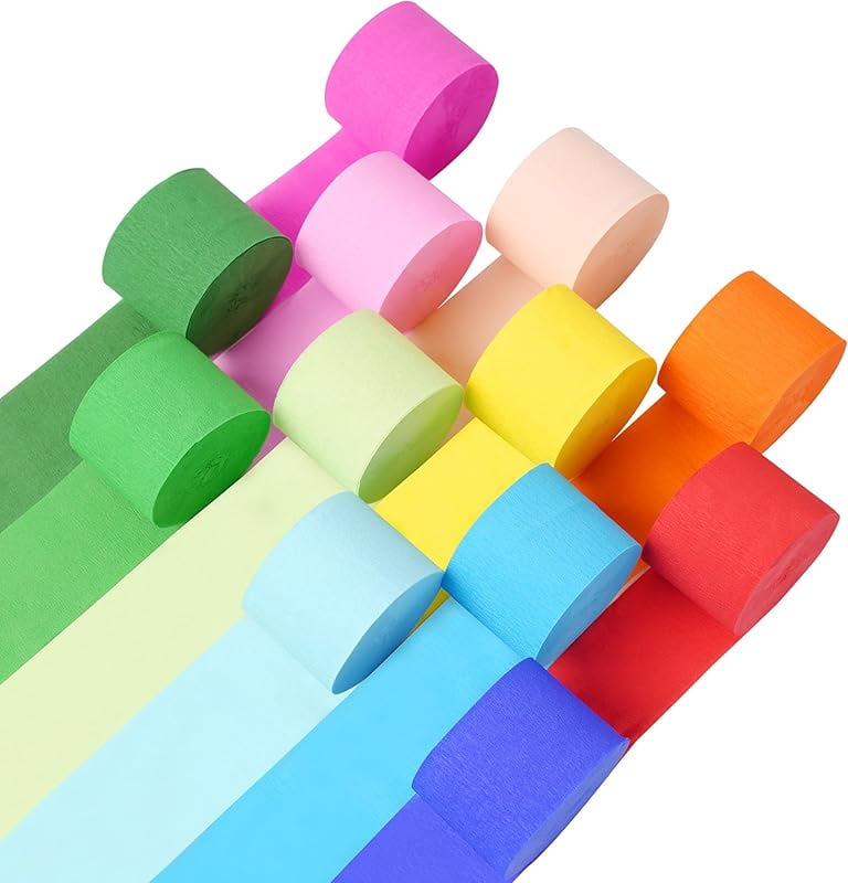 12 Rolls Crepe Paper Streamers, 12 Colors Streamers Party Supplies for ...