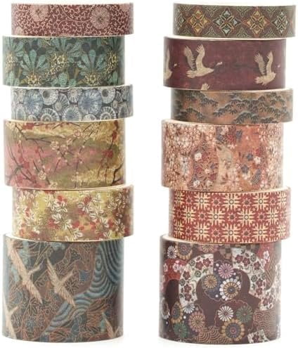 12 Rolls Kyoto Charm Washi Tape Set Arts Adhesive Tapes Geometric ...