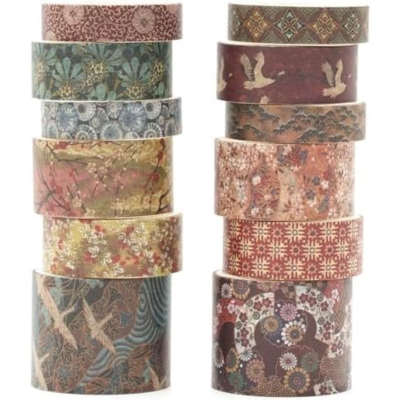 12 Rolls Kyoto Charm Washi Tape Set Arts Adhesive Tapes Geometric ...