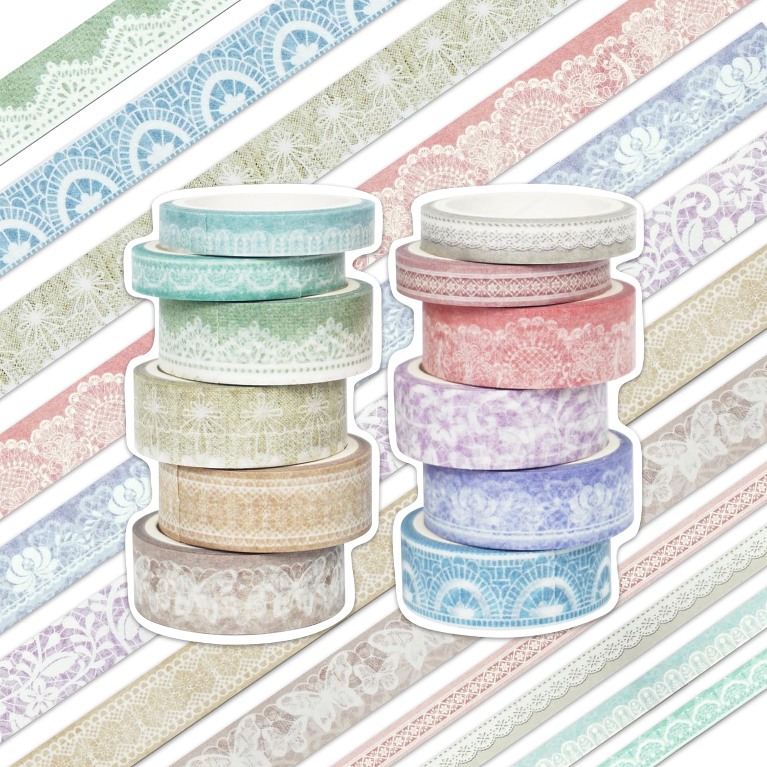12 Rolls Lace Patterns Washi Tape Set, Self-Adhesive Decorative Masking ...