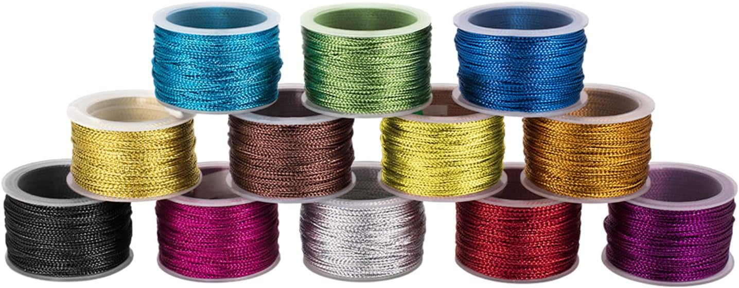 12 Rolls Nylon Metallic Tinsel Cords 252 Yards 1mm Stretch Ribbon Cord ...