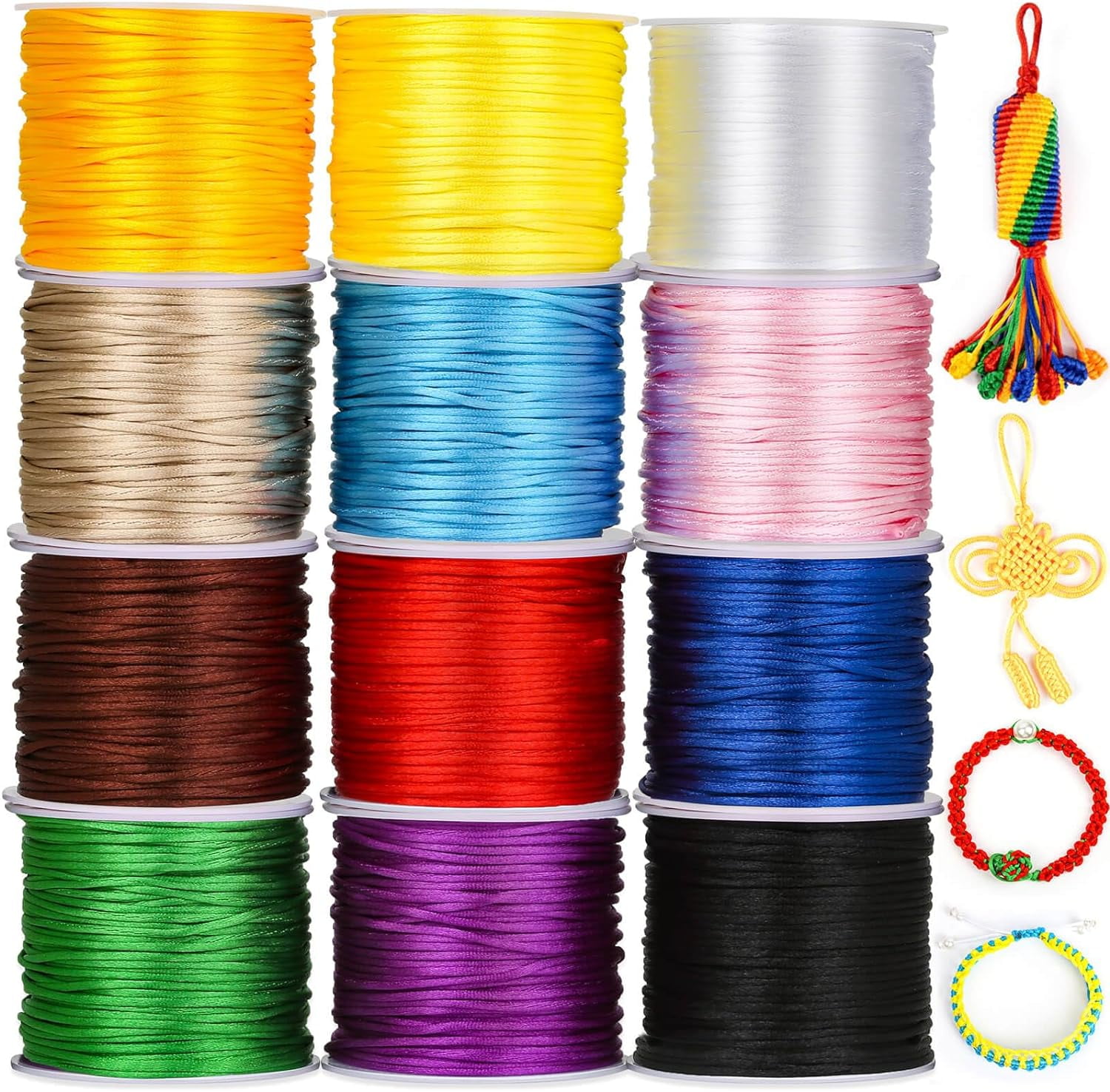 12 Rolls Nylon String for Bracelets, Satin Rattail Silk Cord Silky ...
