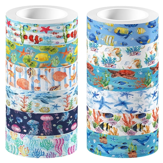 12 Rolls Sea Animals Theme Adhesive Paper Tapes Decorative Sticker Roll ...