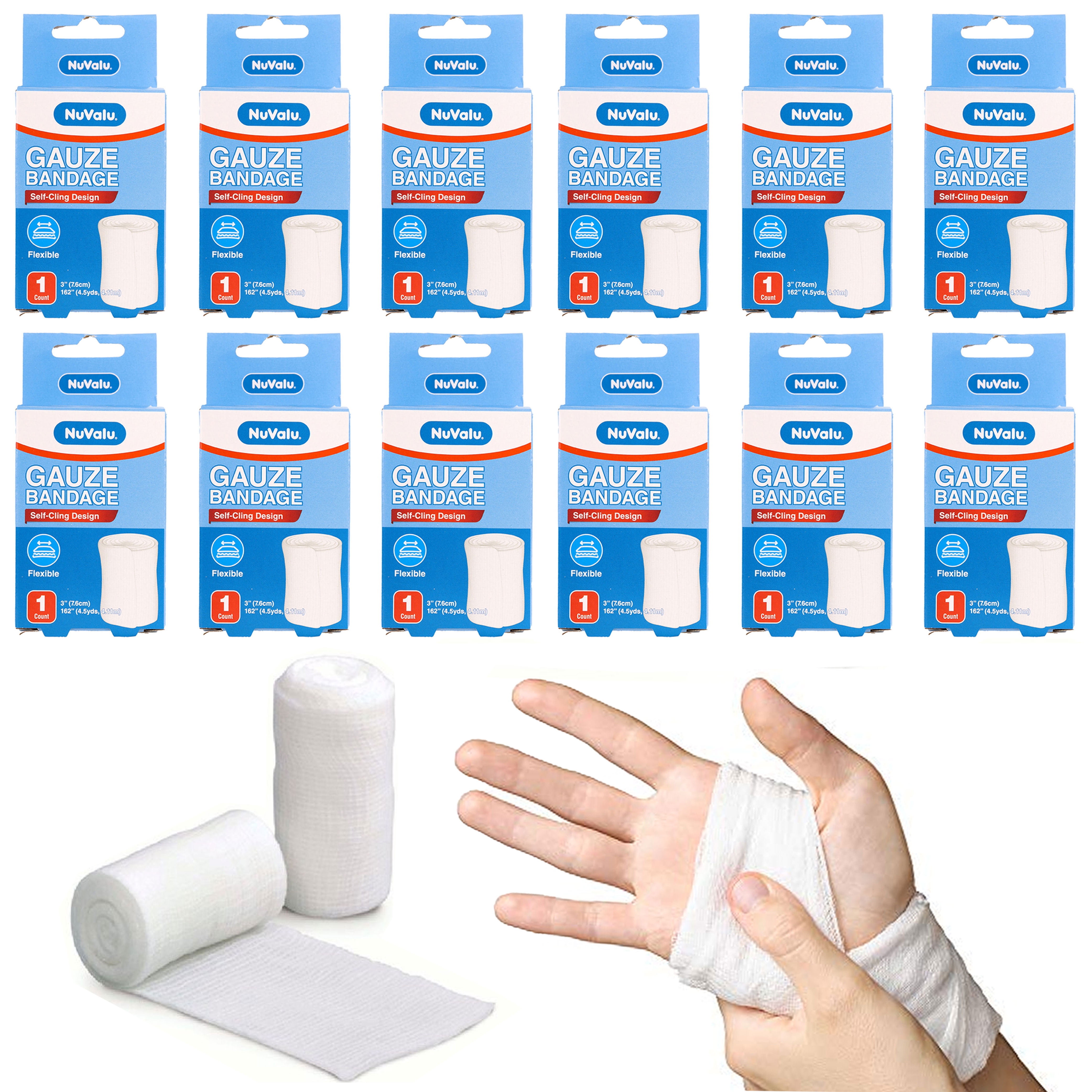 12 Rolls Self Adhesive Gauze Soft Cloth Bandage Flexible Surgical Tape ...