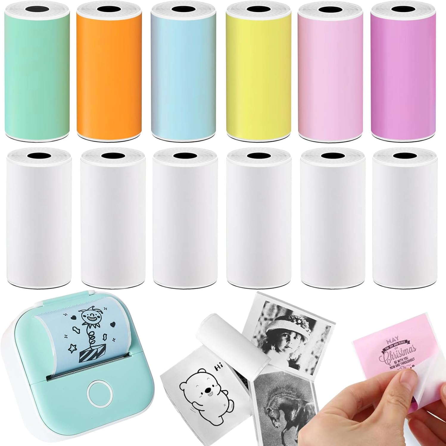 12 Rolls Self-Adhesive Multicolor Thermal Paper 53 * 28mm Printer Paper ...