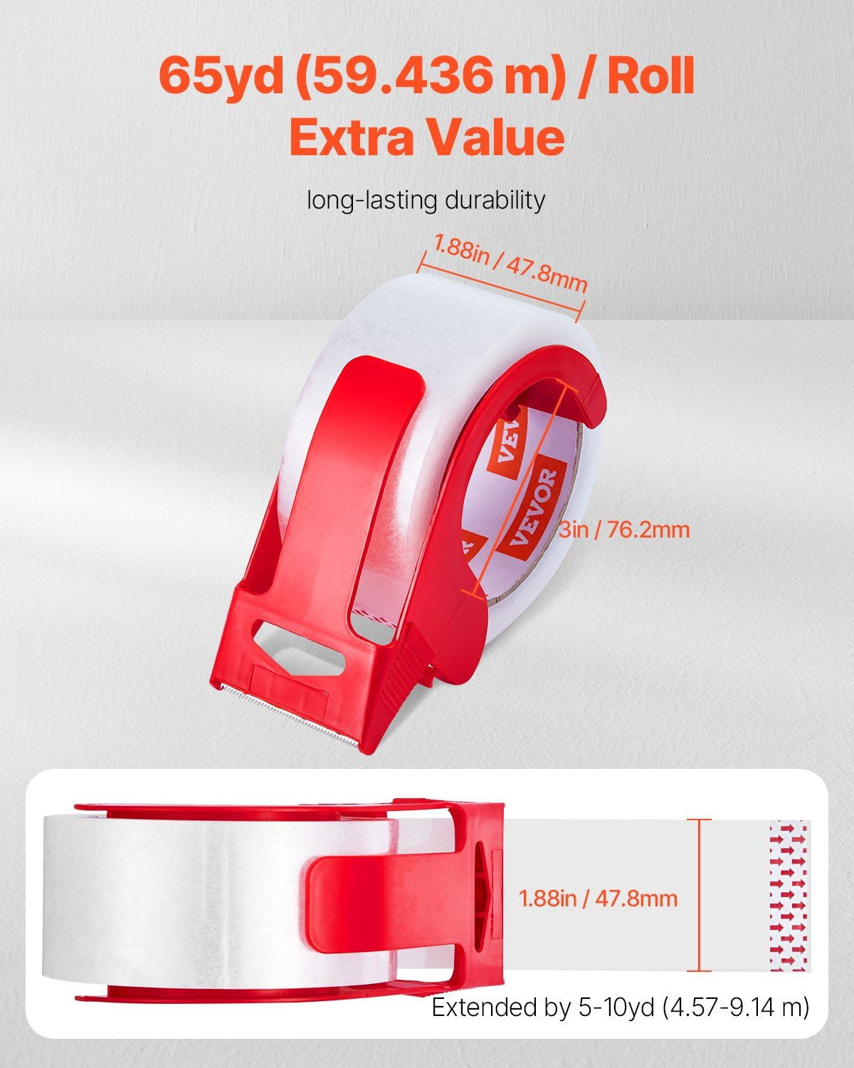 12 Rolls of Clear Packing Tape, 65 Yards per Roll, 2.7 Mil Shipping ...