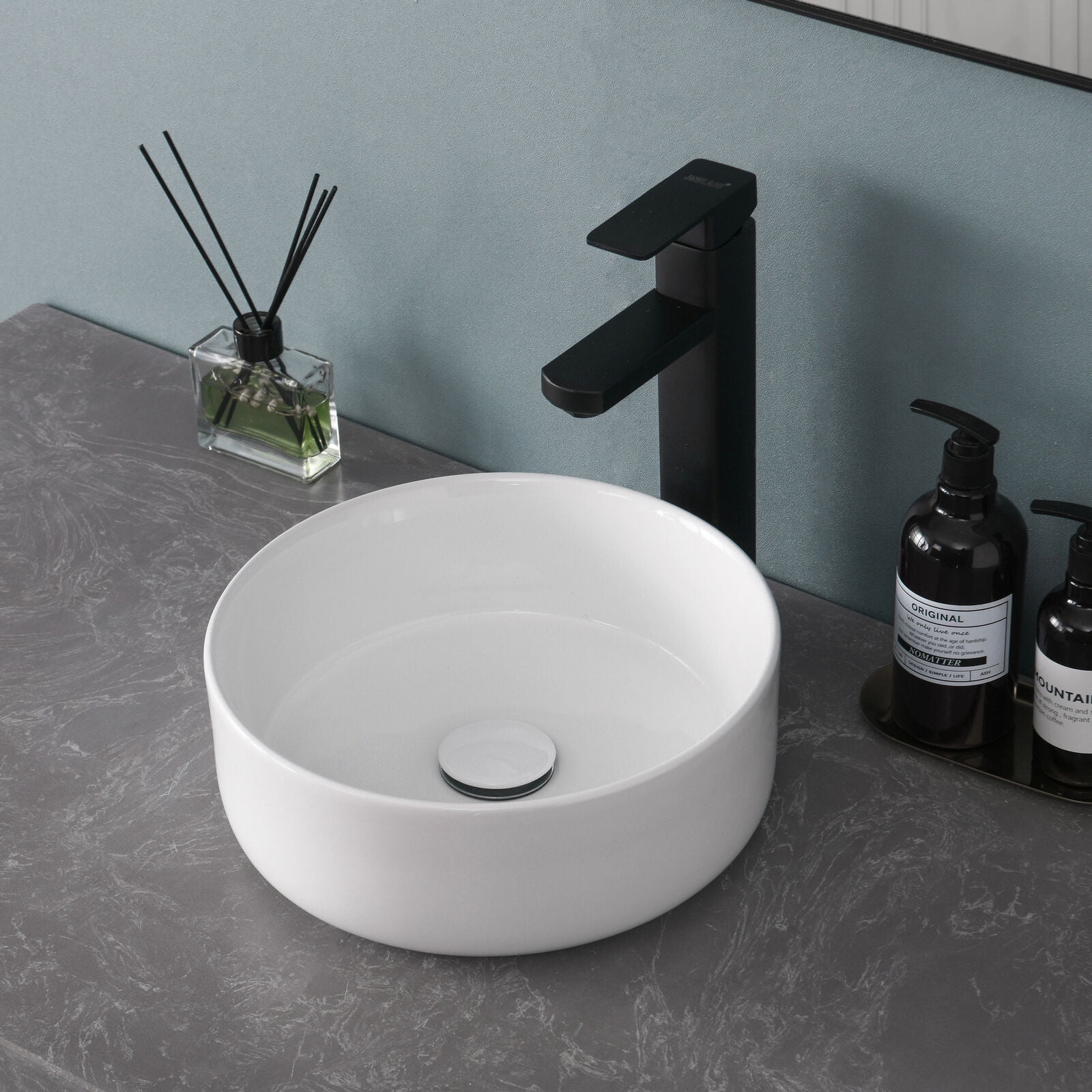 12" Round Bathroom Sink with Pop Up Drain,Bathroom Sinks Above Counter ...