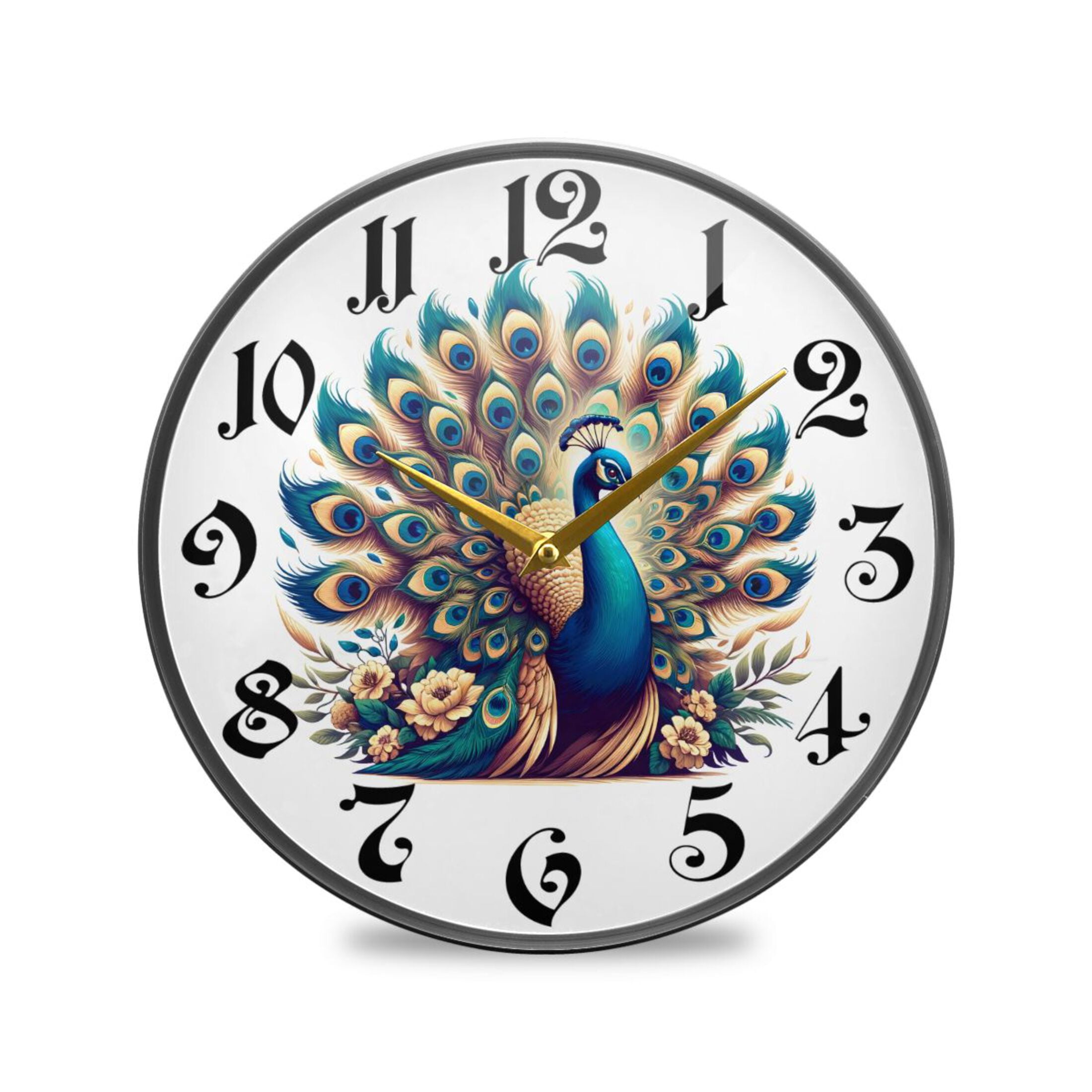 12" Round Silent Wall Clocks A Beautiful Peacock Acrylic Battery ...