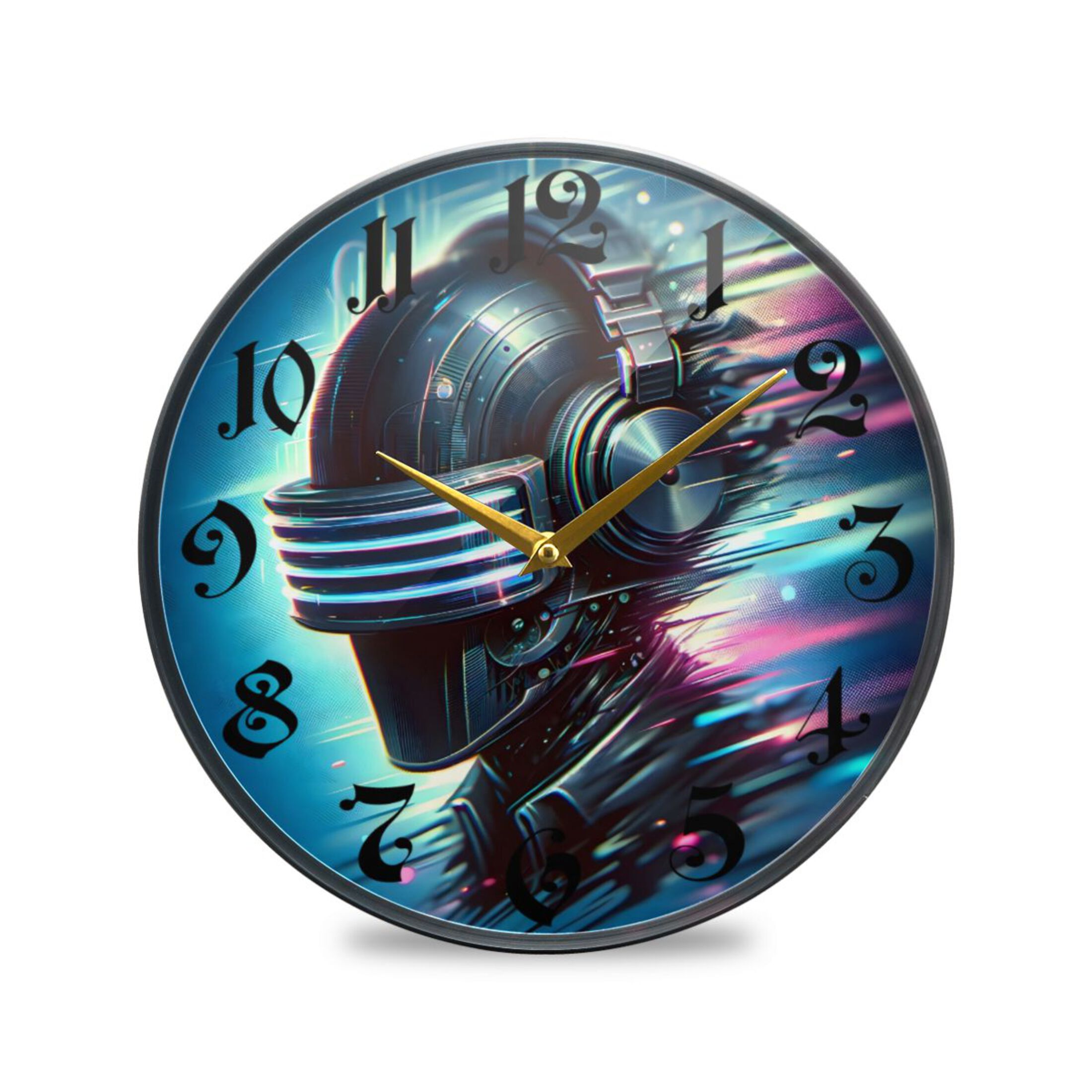 12" Round Silent Wall Clocks A Head with Dj Helmets Acrylic Battery ...