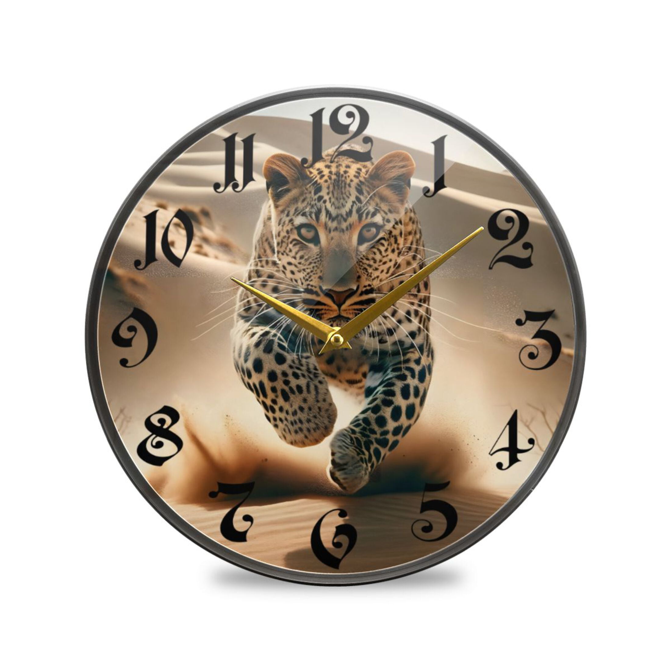 12" Round Silent Wall Clocks A Leopard in Desert Acrylic Battery ...