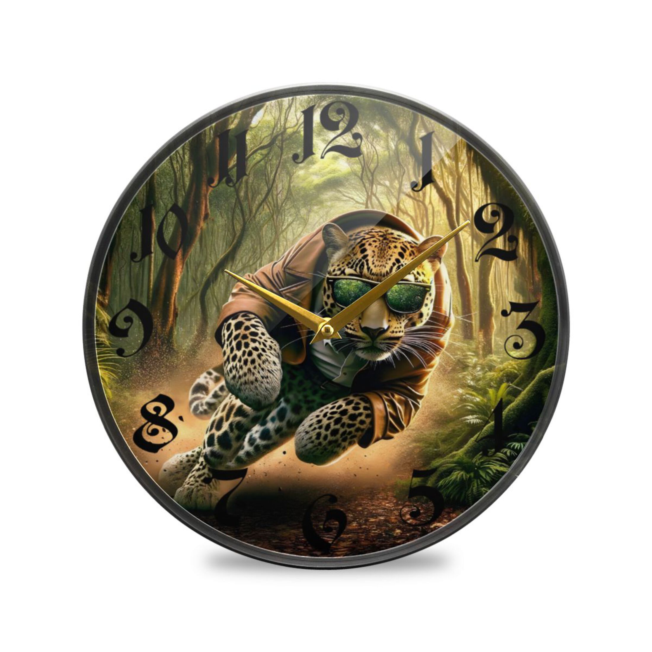 12" Round Silent Wall Clocks A Leopard in Forest Acrylic Battery ...