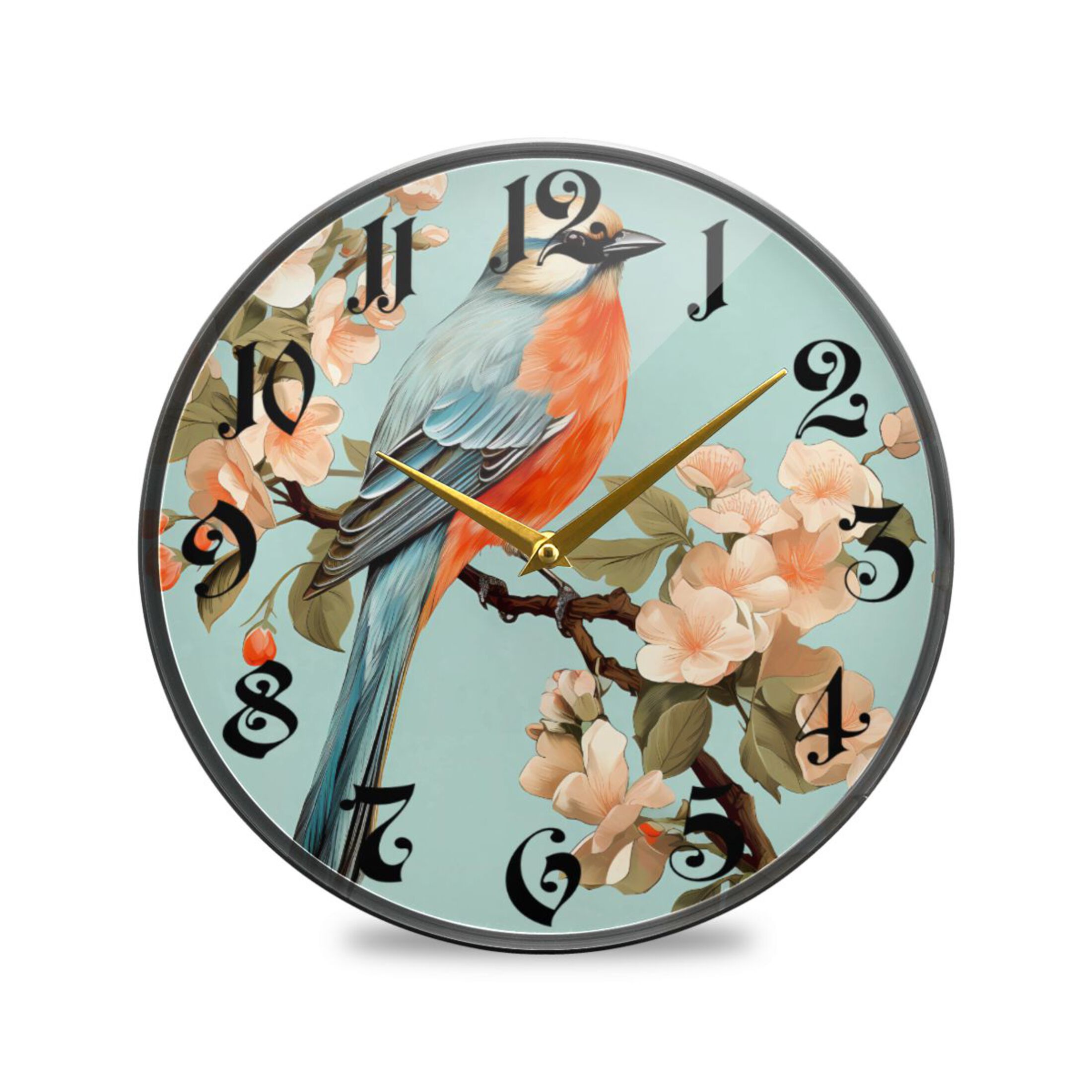 12" Round Silent Wall Clocks Abstract Bird on Branch Acrylic Battery ...