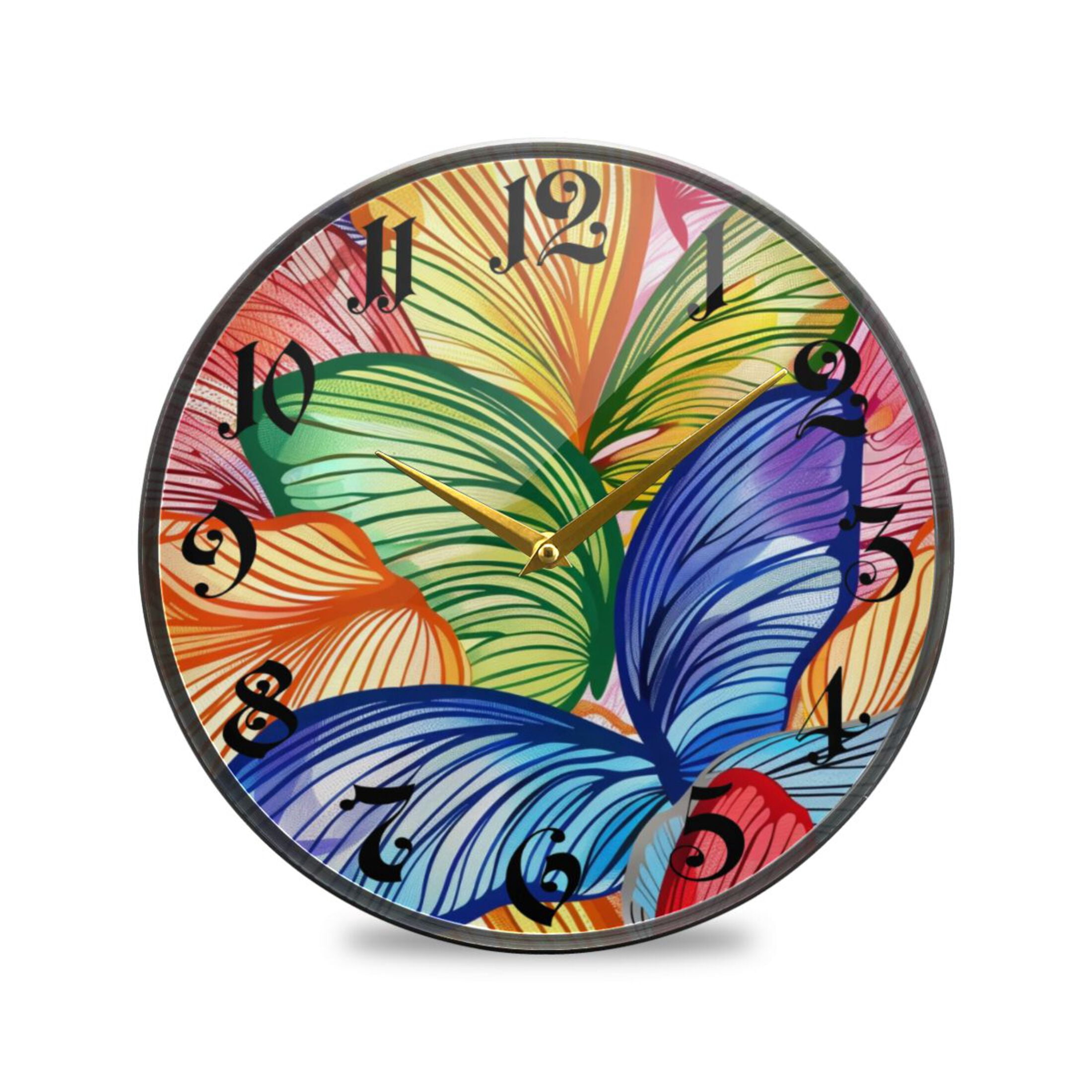 12" Round Silent Wall Clocks Abstract Butterfly Print Acrylic Battery ...