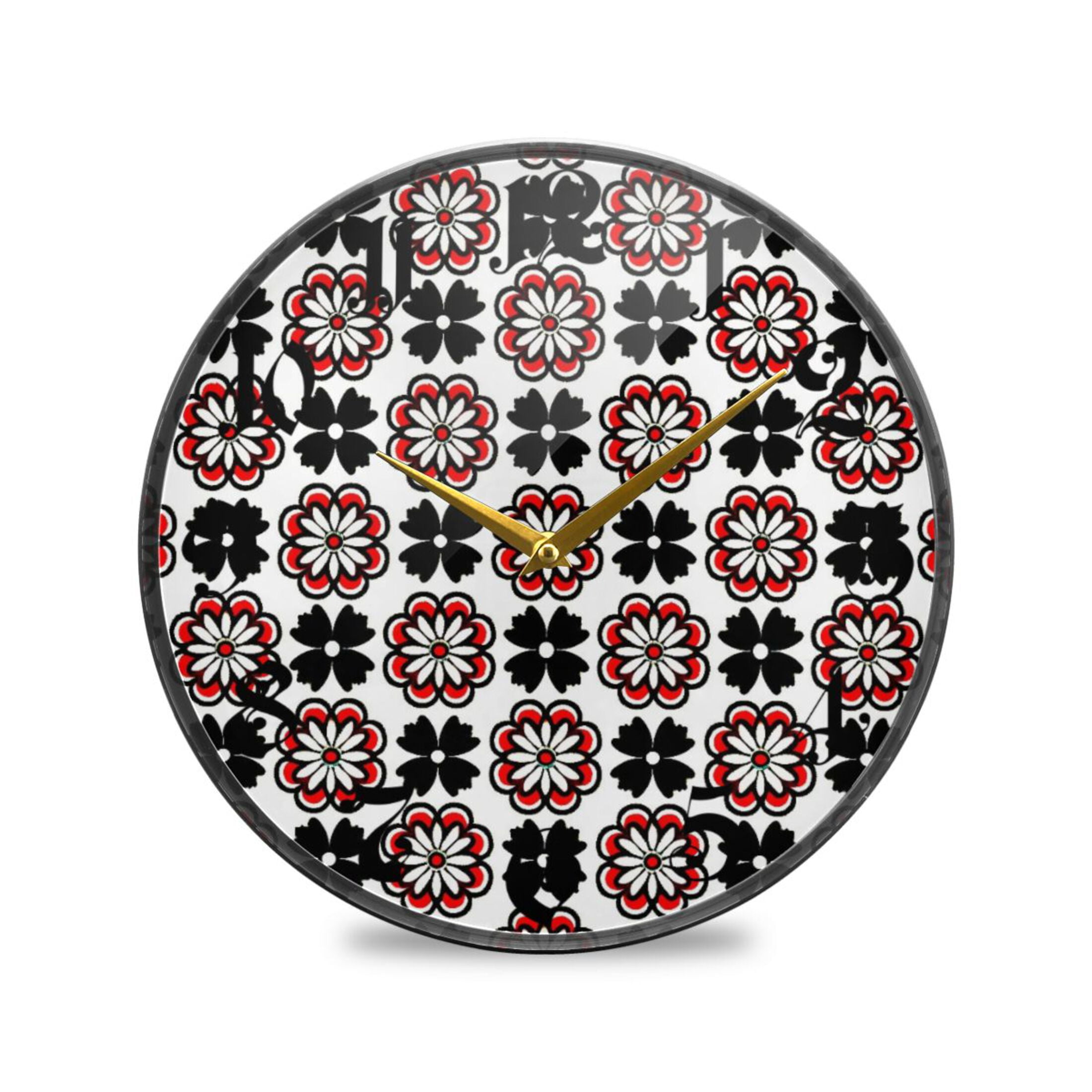 12" Round Silent Wall Clocks Abstract Daisy Flower with Red Acrylic ...