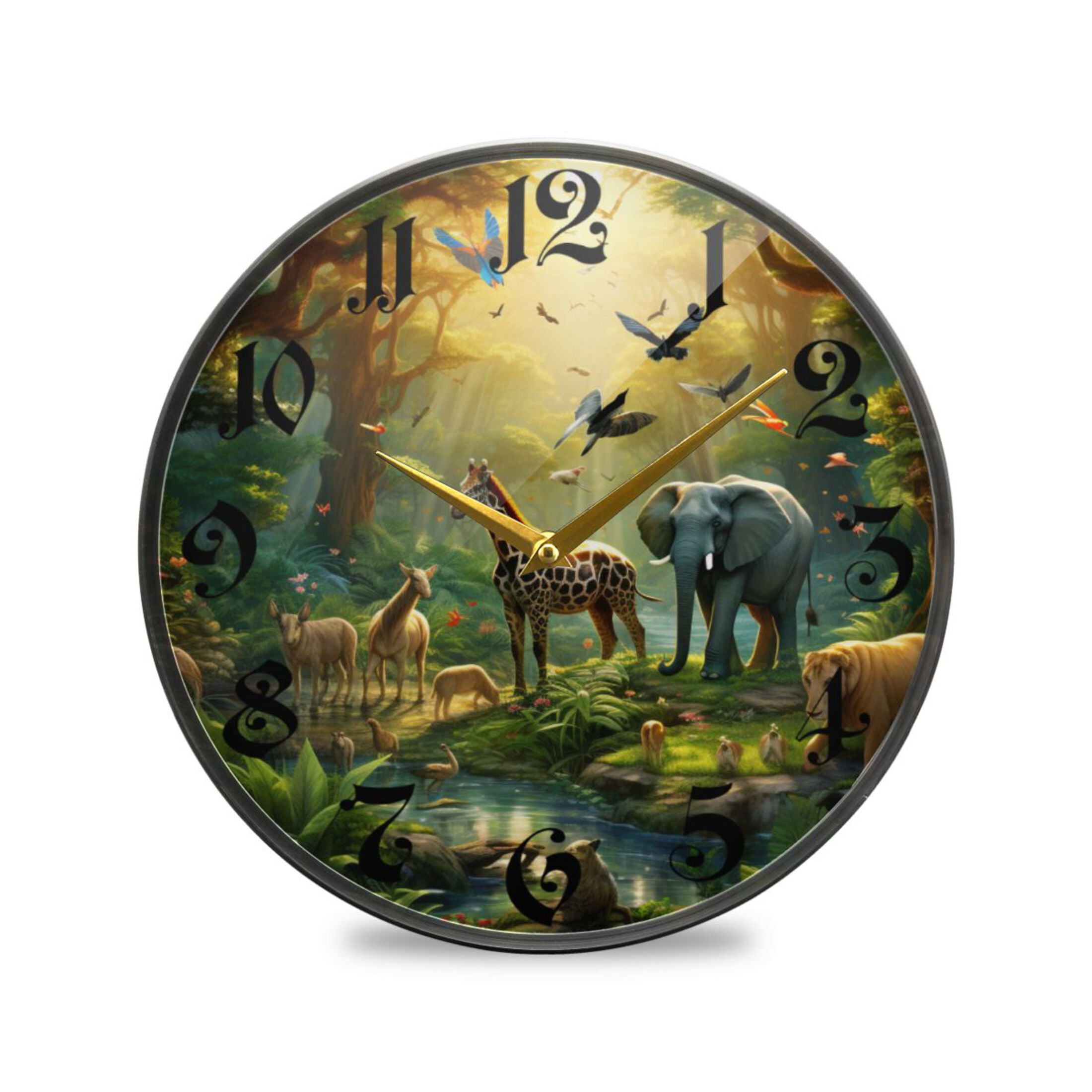 12" Round Silent Wall Clocks Abstract Elephant Tiger Birds Animals ...