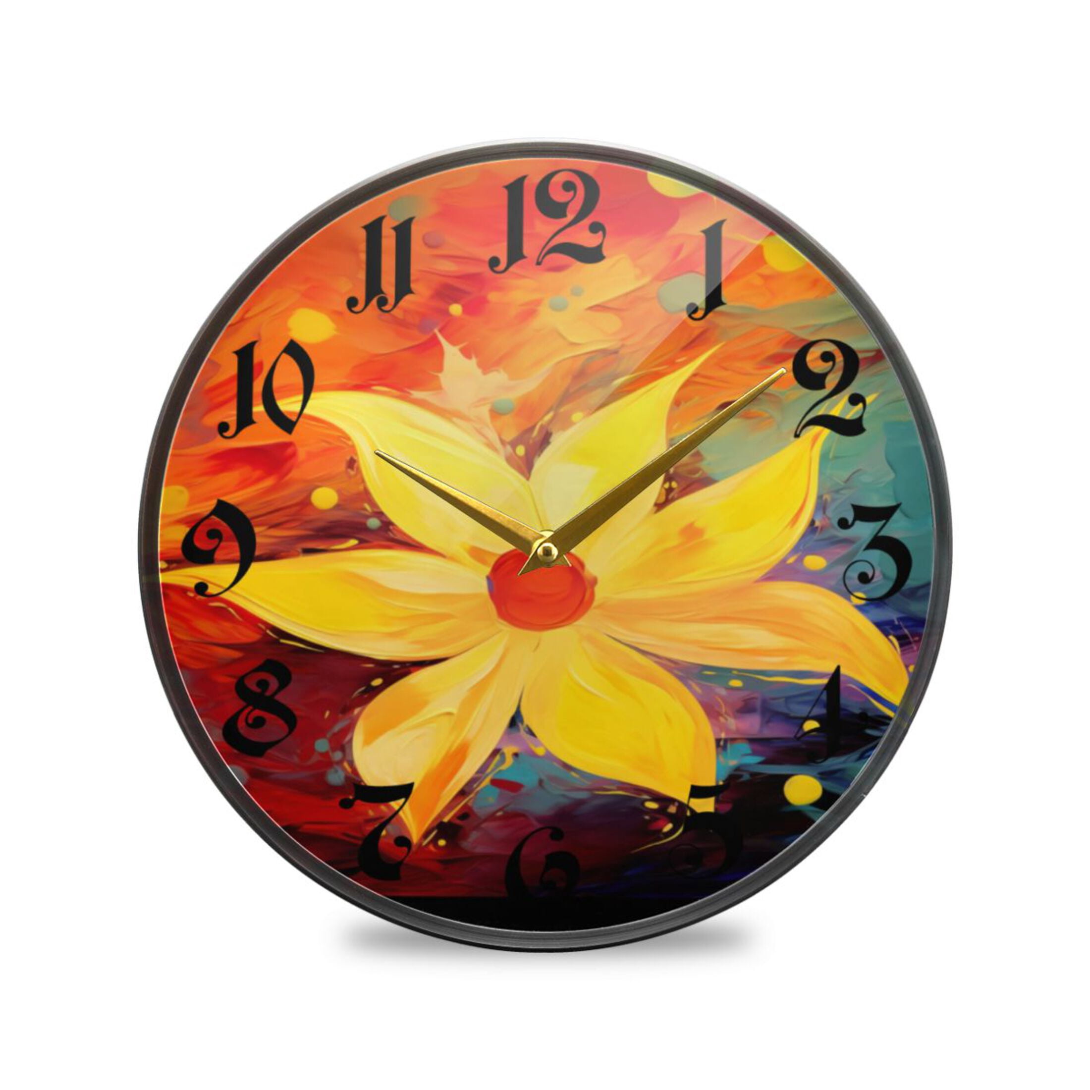 12" Round Silent Wall Clocks Abstract Flower Acrylic Battery Operated ...