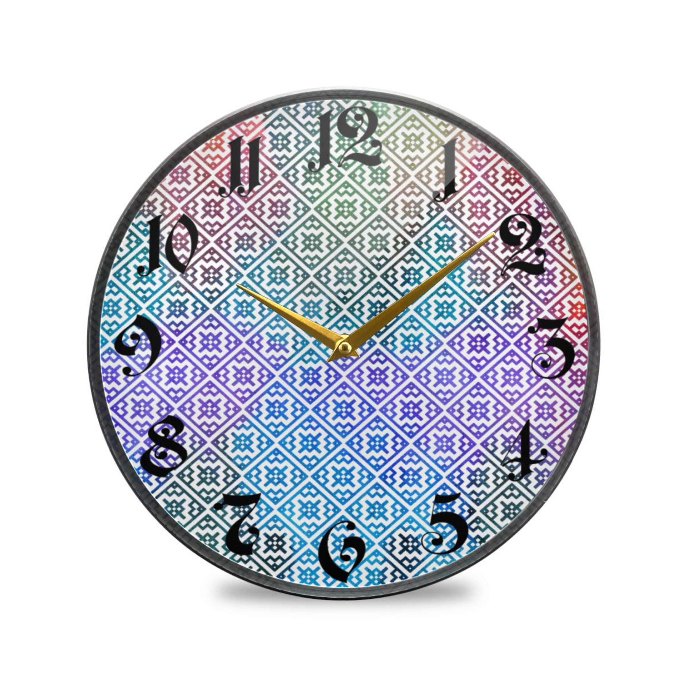 12" Round Silent Wall Clocks Abstract Geometry Rainbow Print Acrylic ...