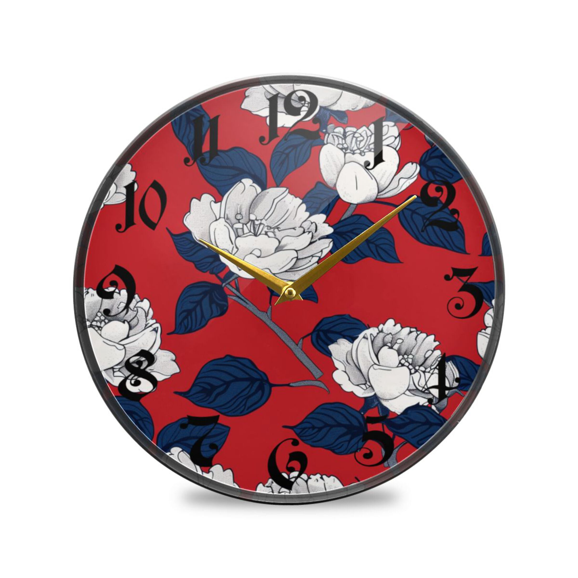 12" Round Silent Wall Clocks Abstract Peony Flowers Acrylic Battery ...