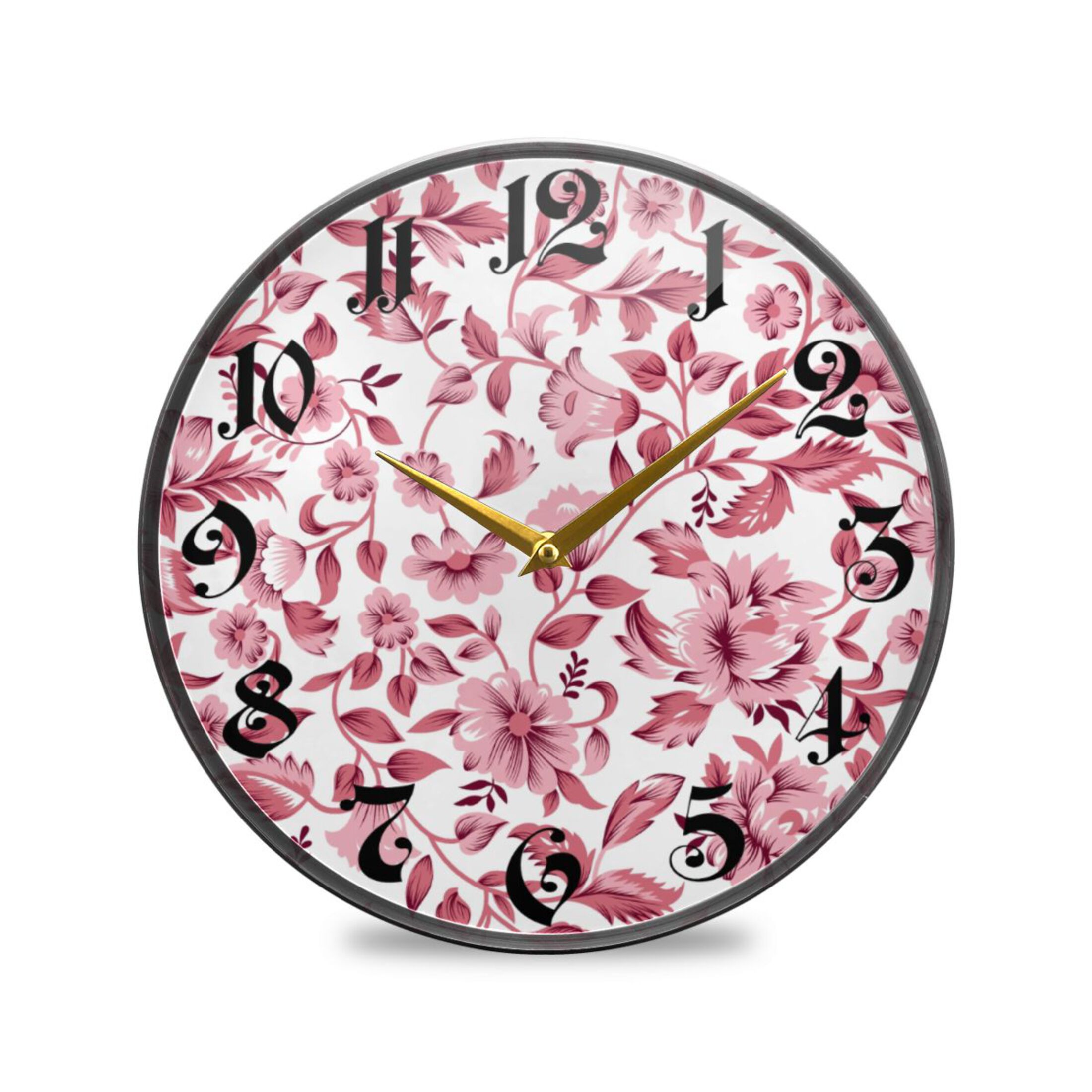 12" Round Silent Wall Clocks Abstract Pink Floral Acrylic Battery ...