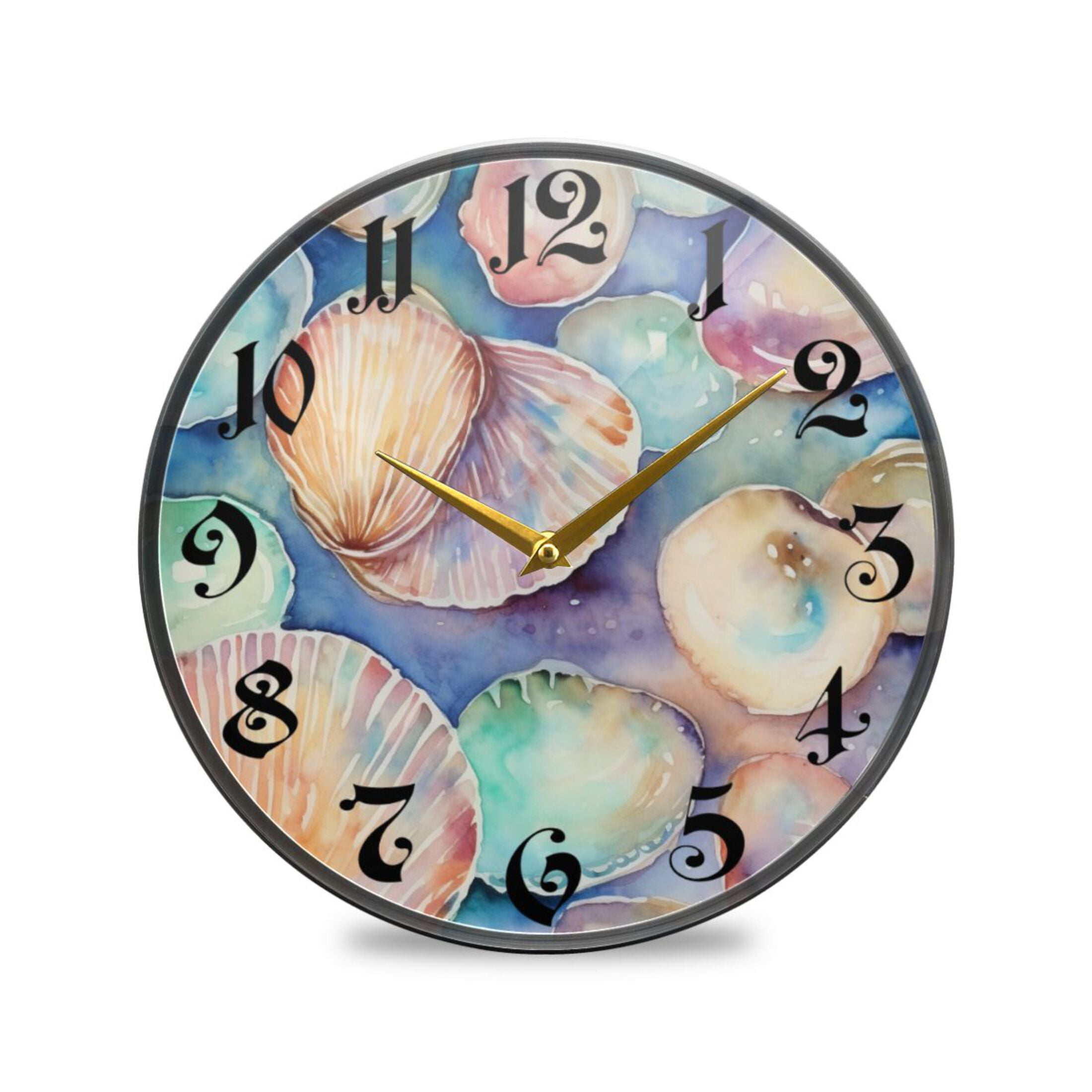 12" Round Silent Wall Clocks Abstract Seashells Acrylic Battery ...