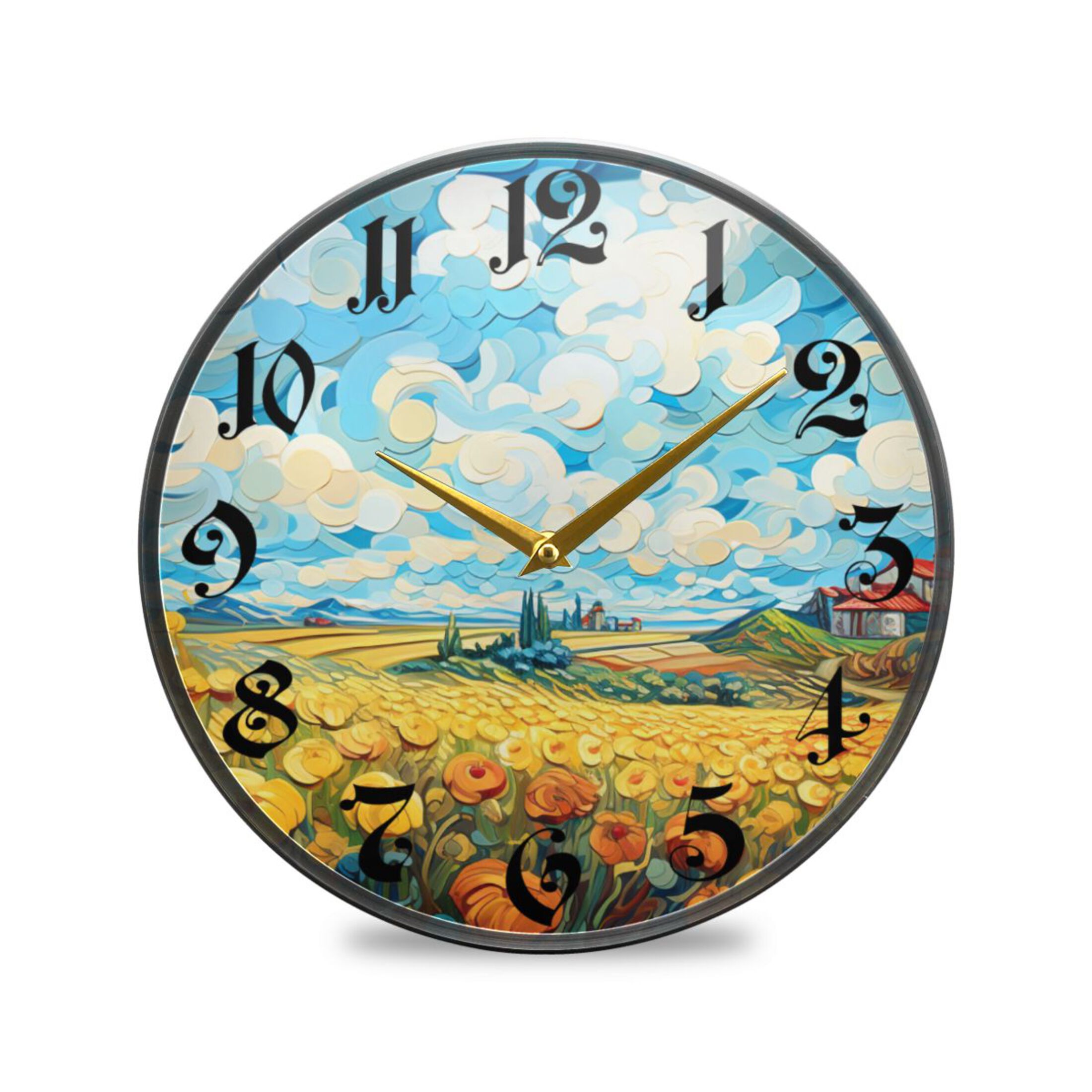 12" Round Silent Wall Clocks Abstract Sunflowers Sky Acrylic Battery ...