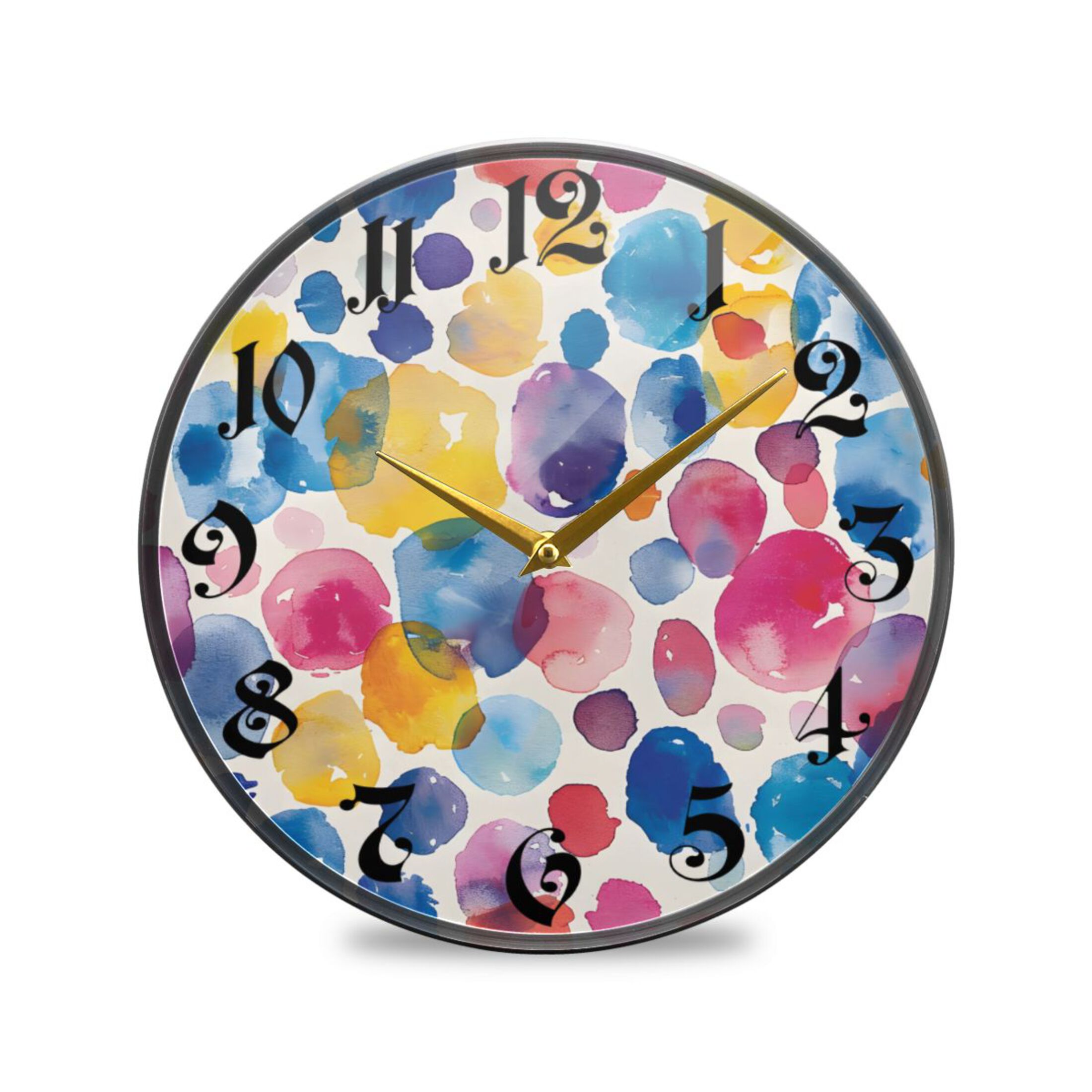 12" Round Silent Wall Clocks Abstract Watercolor Spots Acrylic Battery Operated Clock Non ...