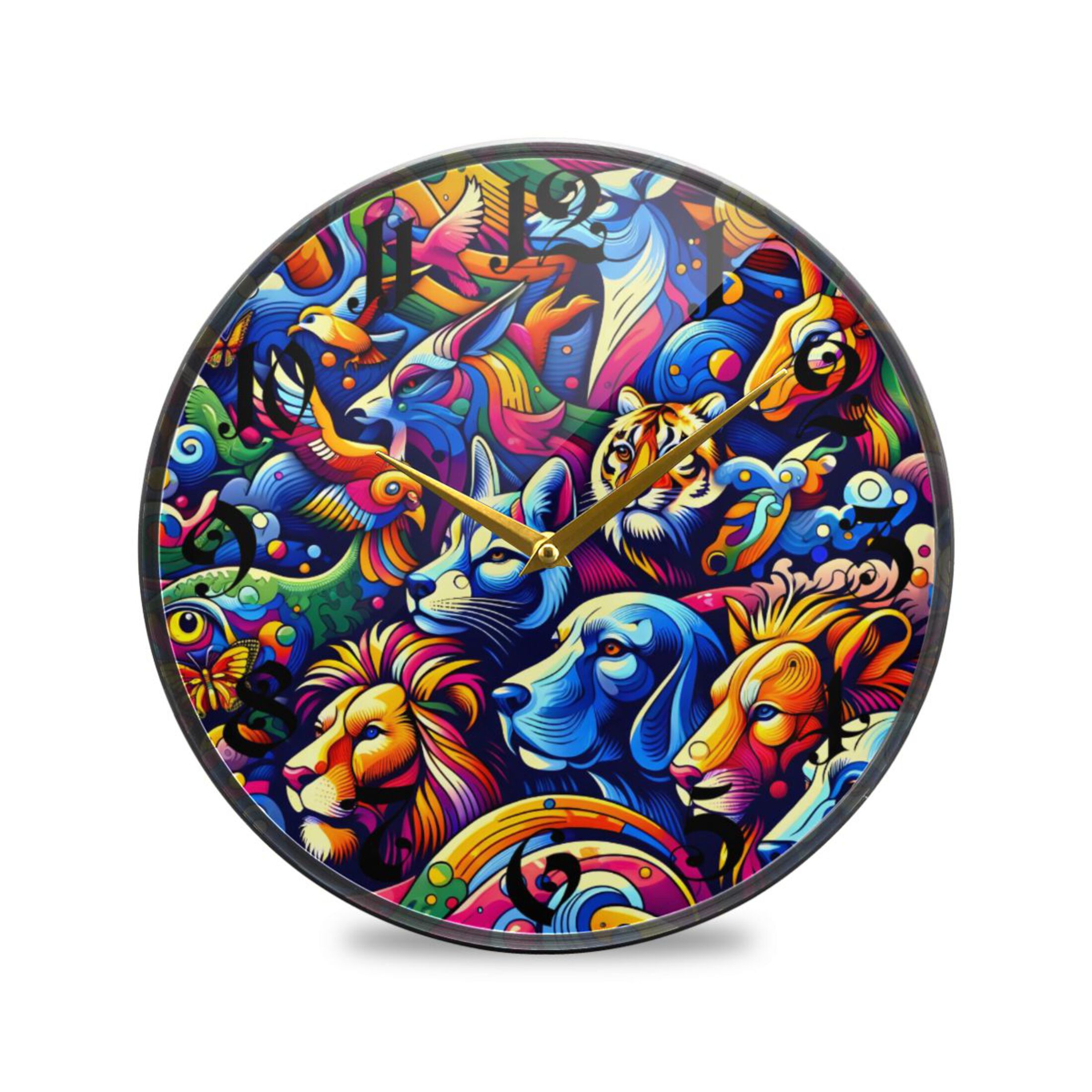 12" Round Silent Wall Clocks Animal Dog and Lion Acrylic Battery ...