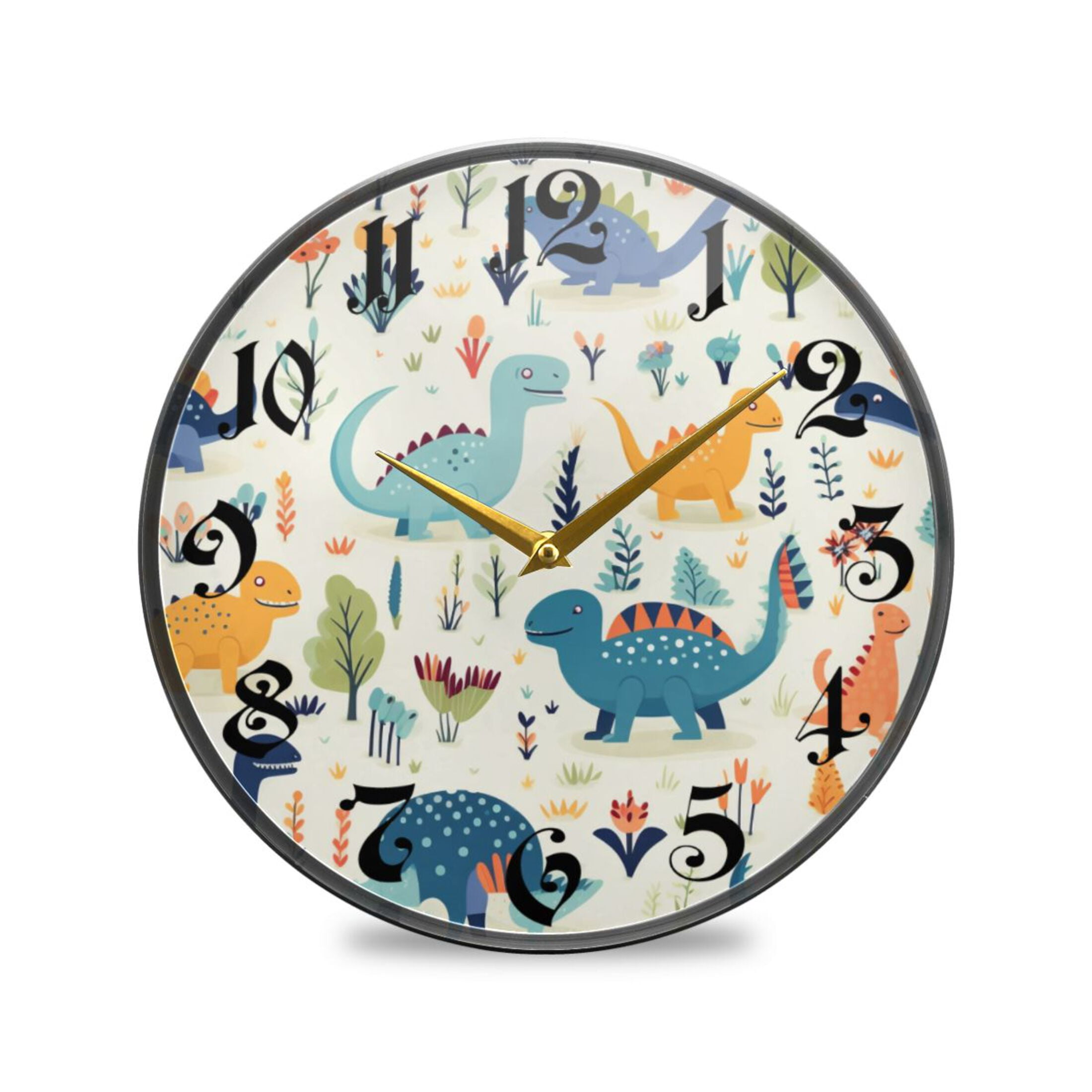 12" Round Silent Wall Clocks Animals Dinosaurs Acrylic Battery Operated ...