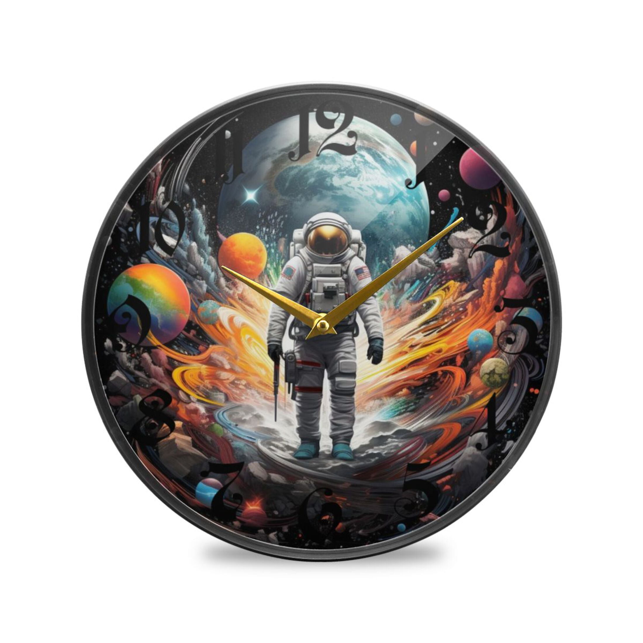 12" Round Silent Wall Clocks Astronaut Space Acrylic Battery Operated ...