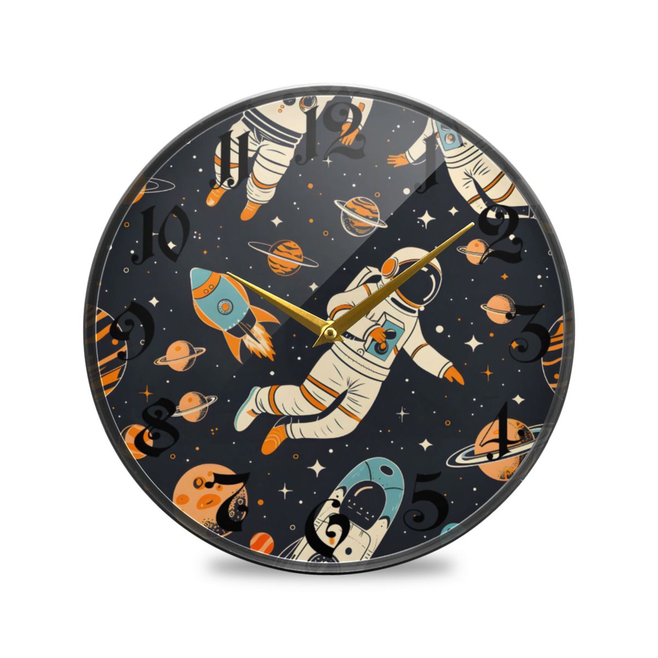 12" Round Silent Wall Clocks Astronauts Space Universe Planets Acrylic ...
