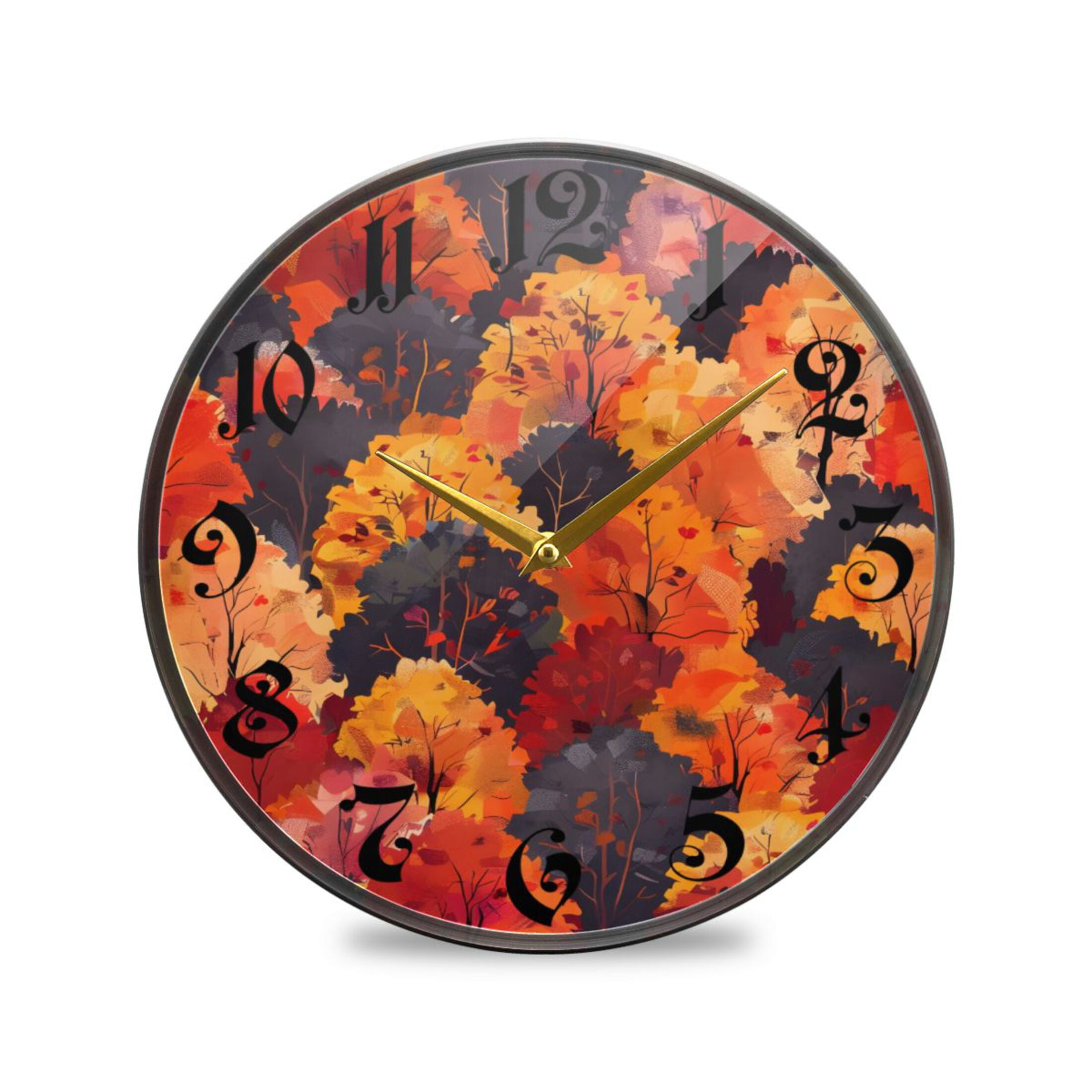 12" Round Silent Wall Clocks Autumn Trees Acrylic Battery Operated ...