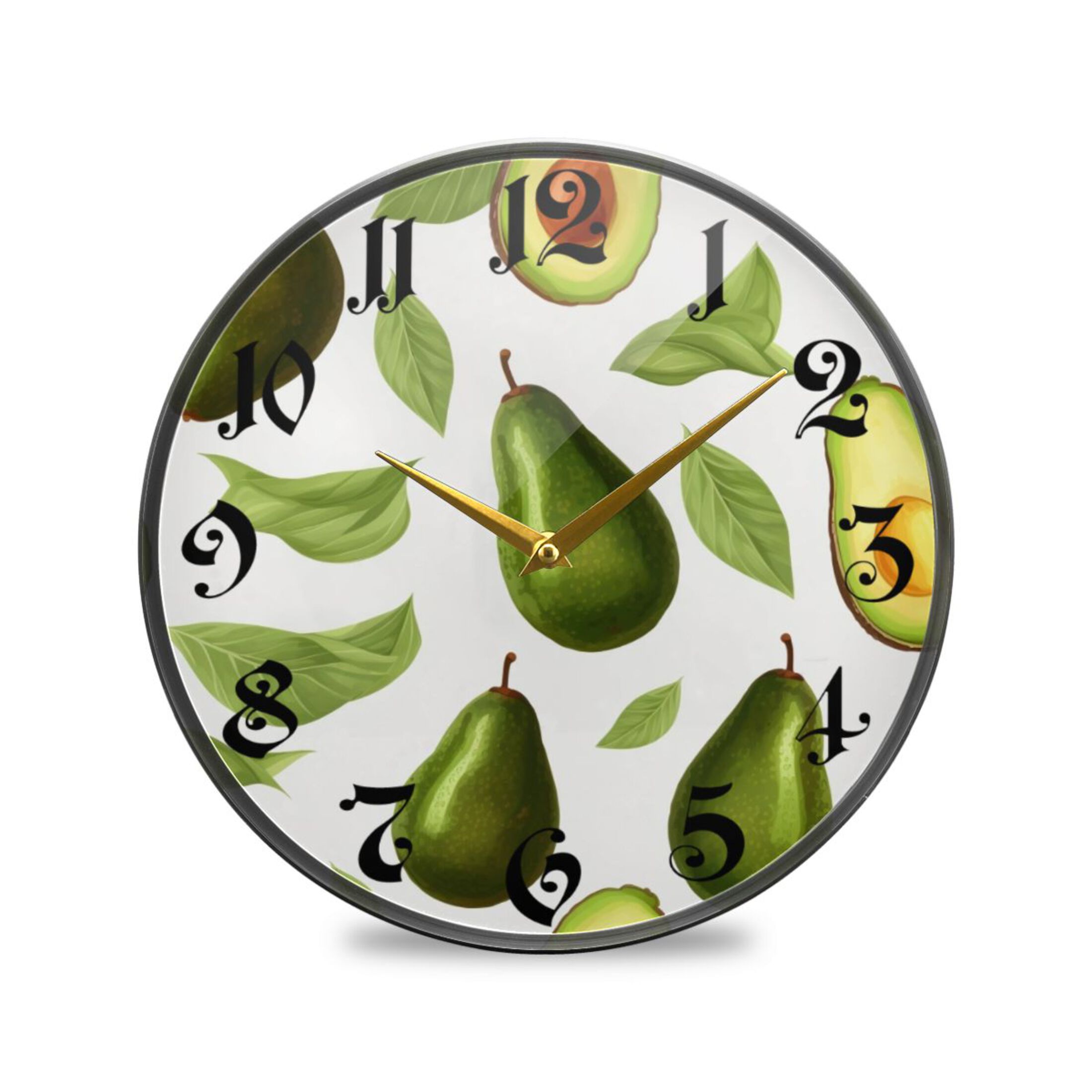 12" Round Silent Wall Clocks Avocado Fruits Acrylic Battery Operated ...