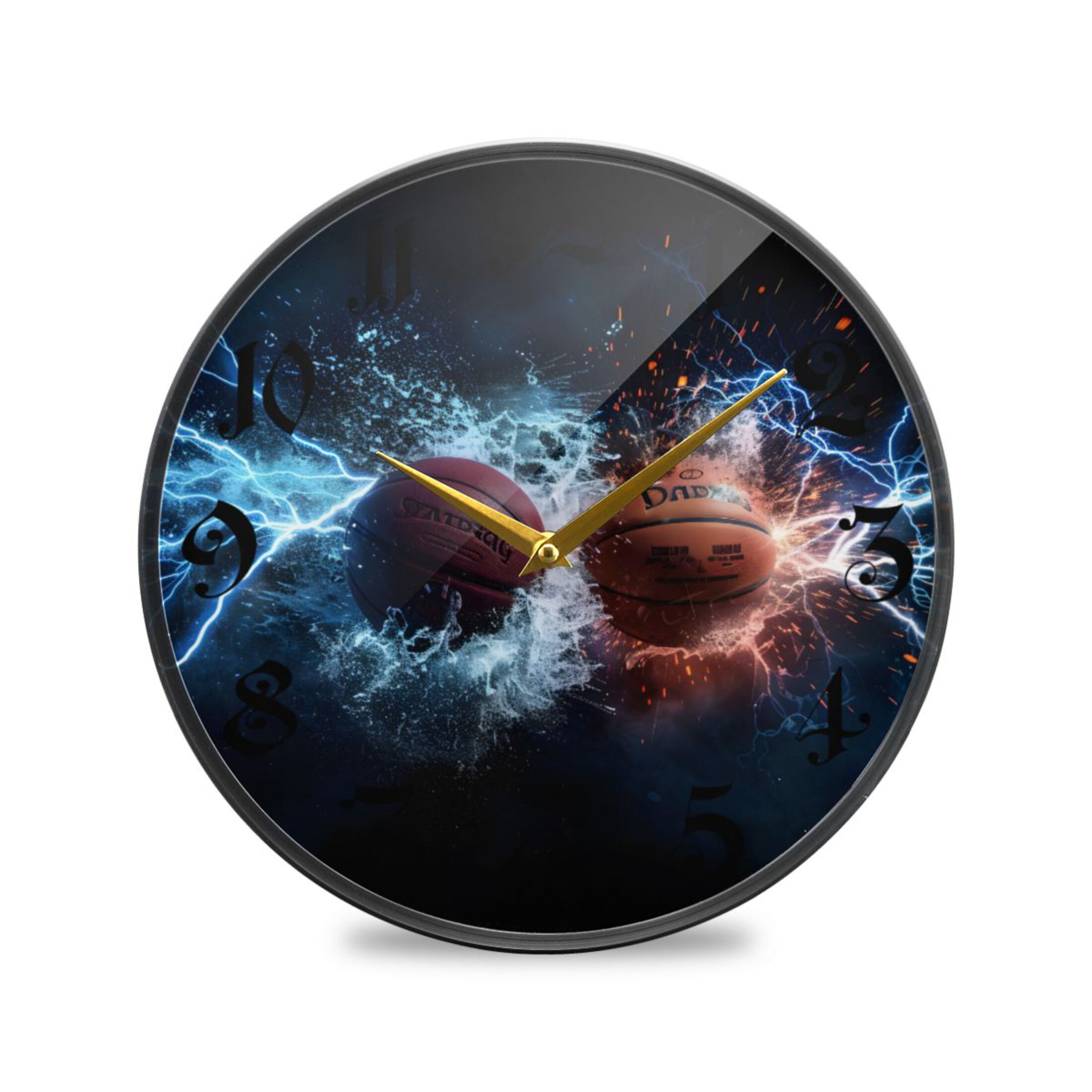 12" Round Silent Wall Clocks Basketball with Lightning Acrylic Battery ...