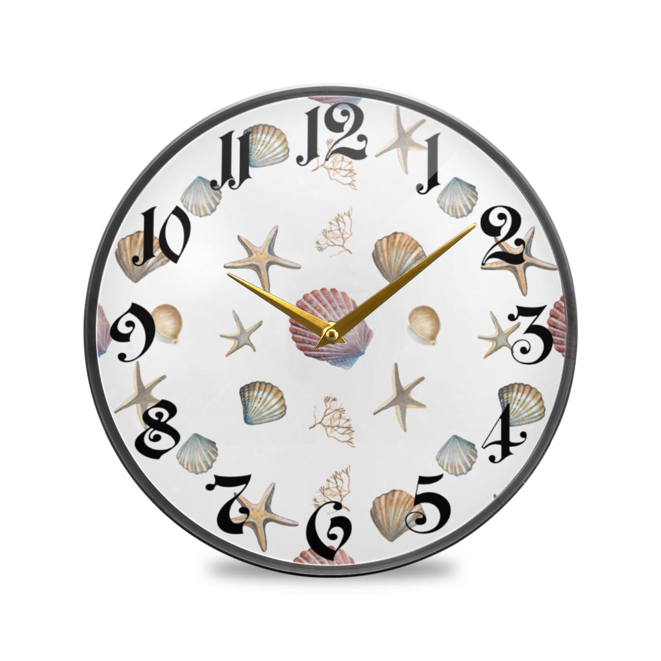 12" Round Silent Wall Clocks Beach Seastars Seashells Acrylic Battery Operated Clock Non-Ticking ...
