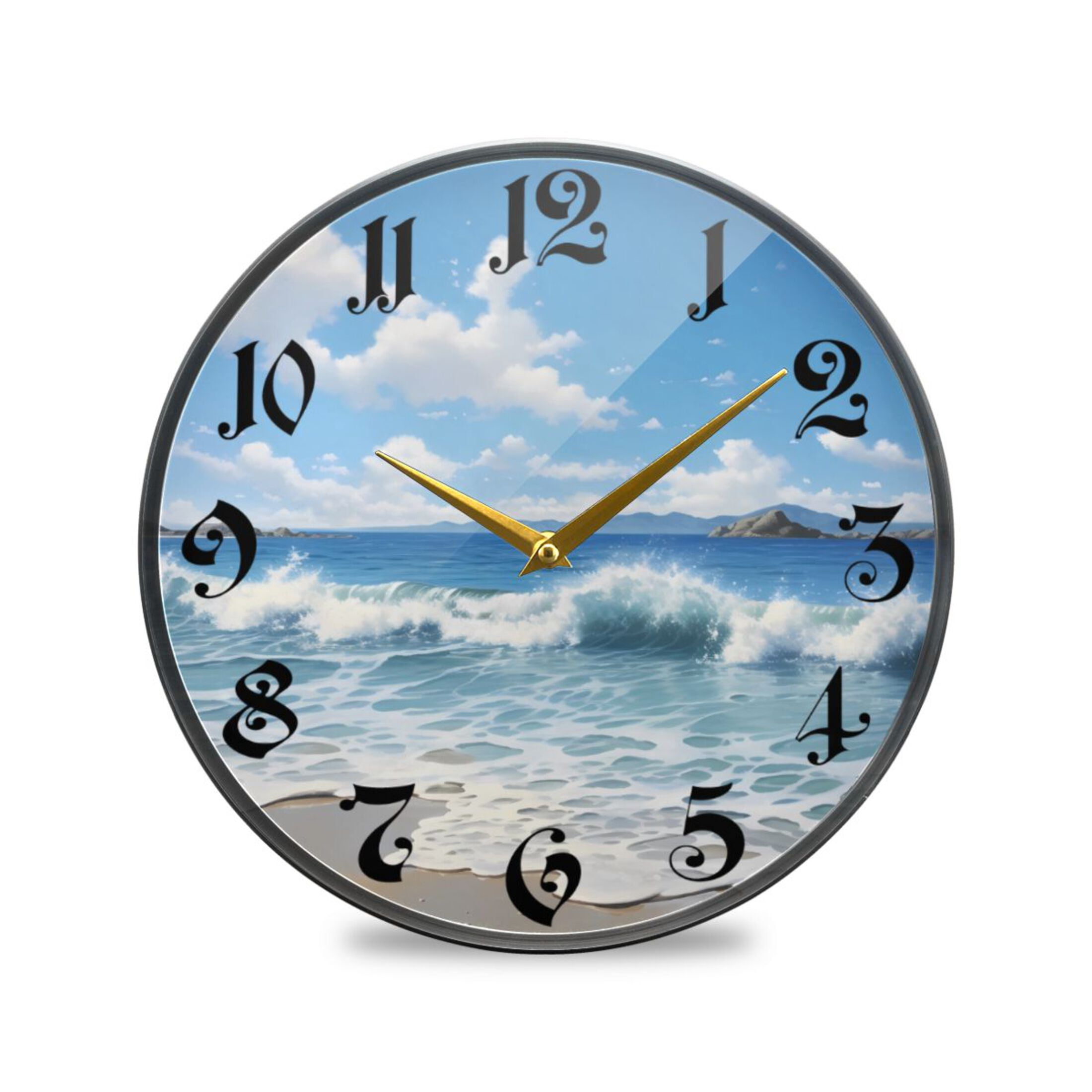 12" Round Silent Wall Clocks Beach and Blue Sky Acrylic Battery ...