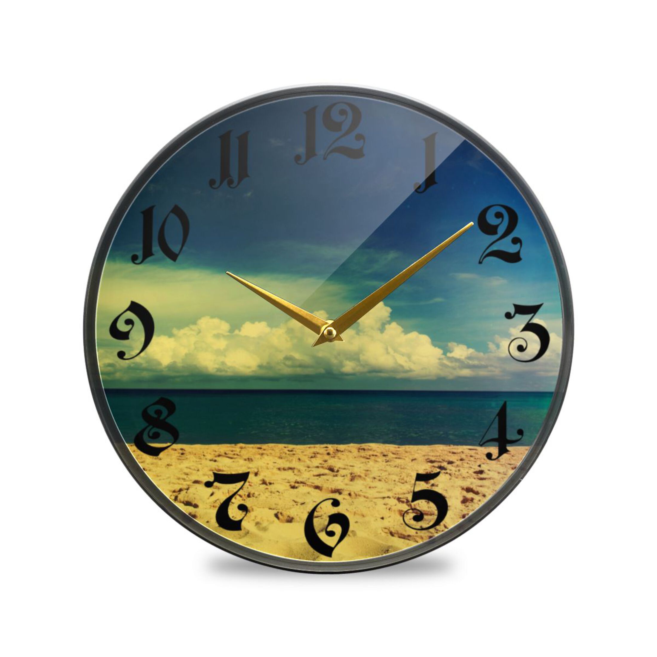 12" Round Silent Wall Clocks Beautiful Beach and Tropical Sea Acrylic ...