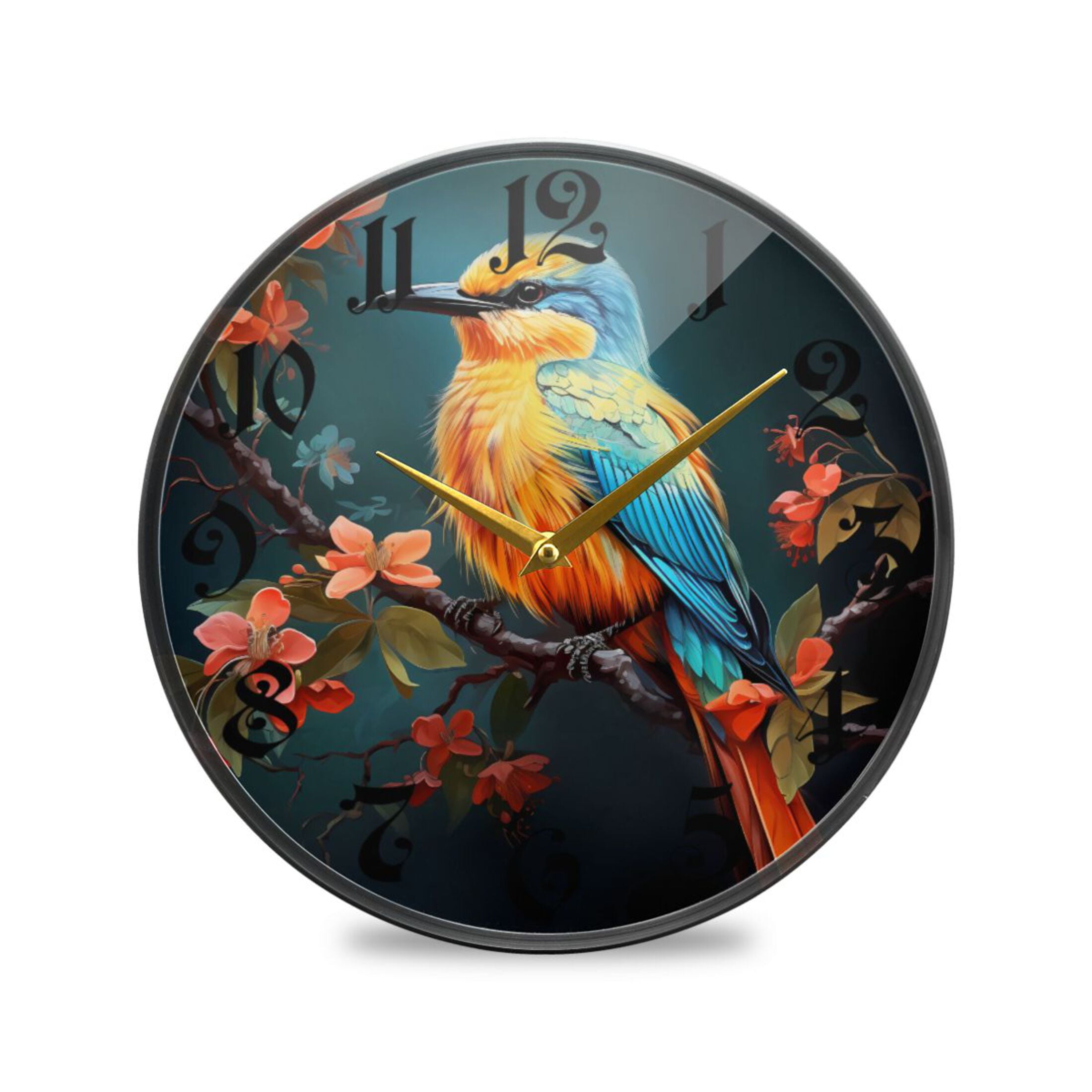 12" Round Silent Wall Clocks Beautiful Bird on Flower Branches Acrylic ...