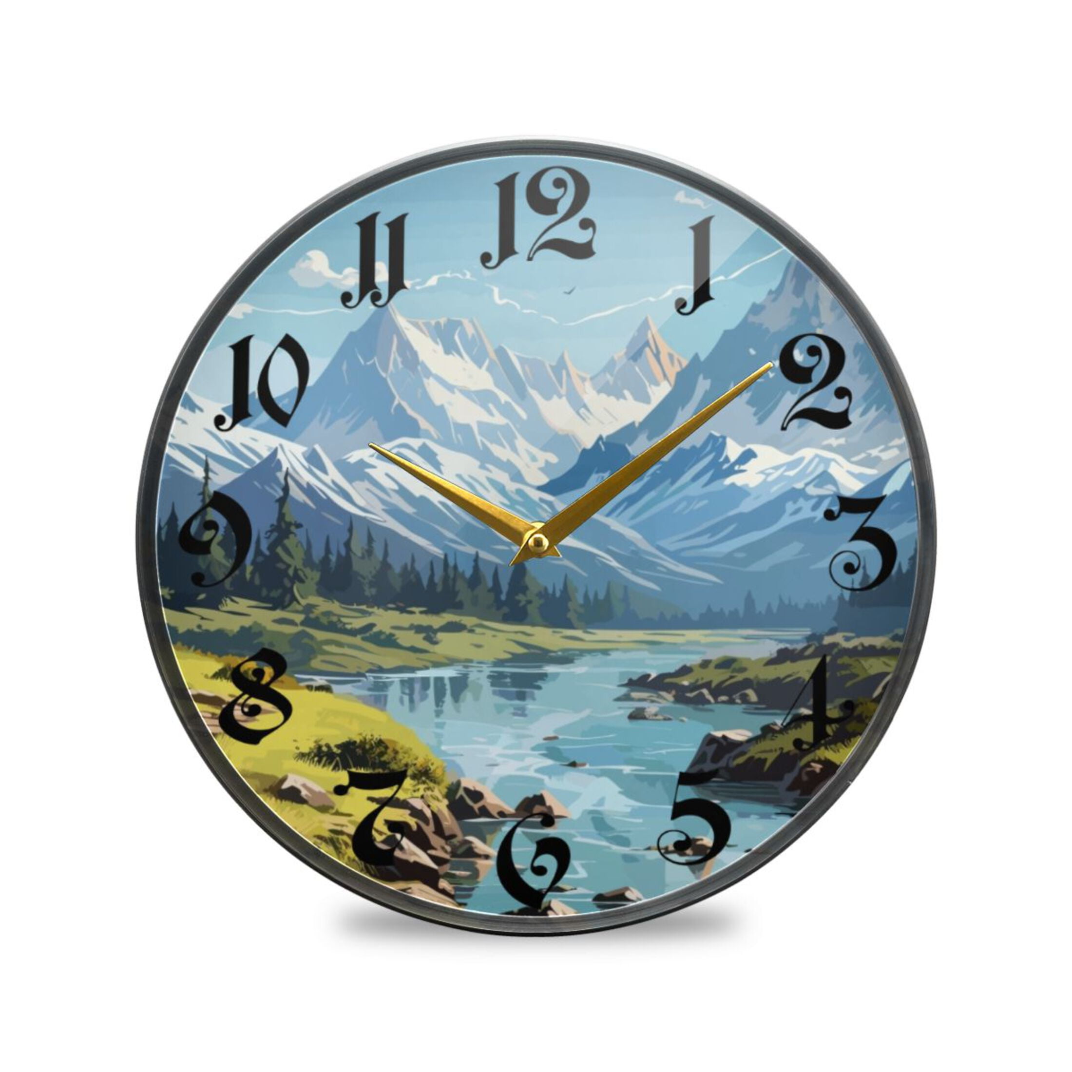 12" Round Silent Wall Clocks Beautiful Landscape River Mountain Acrylic ...