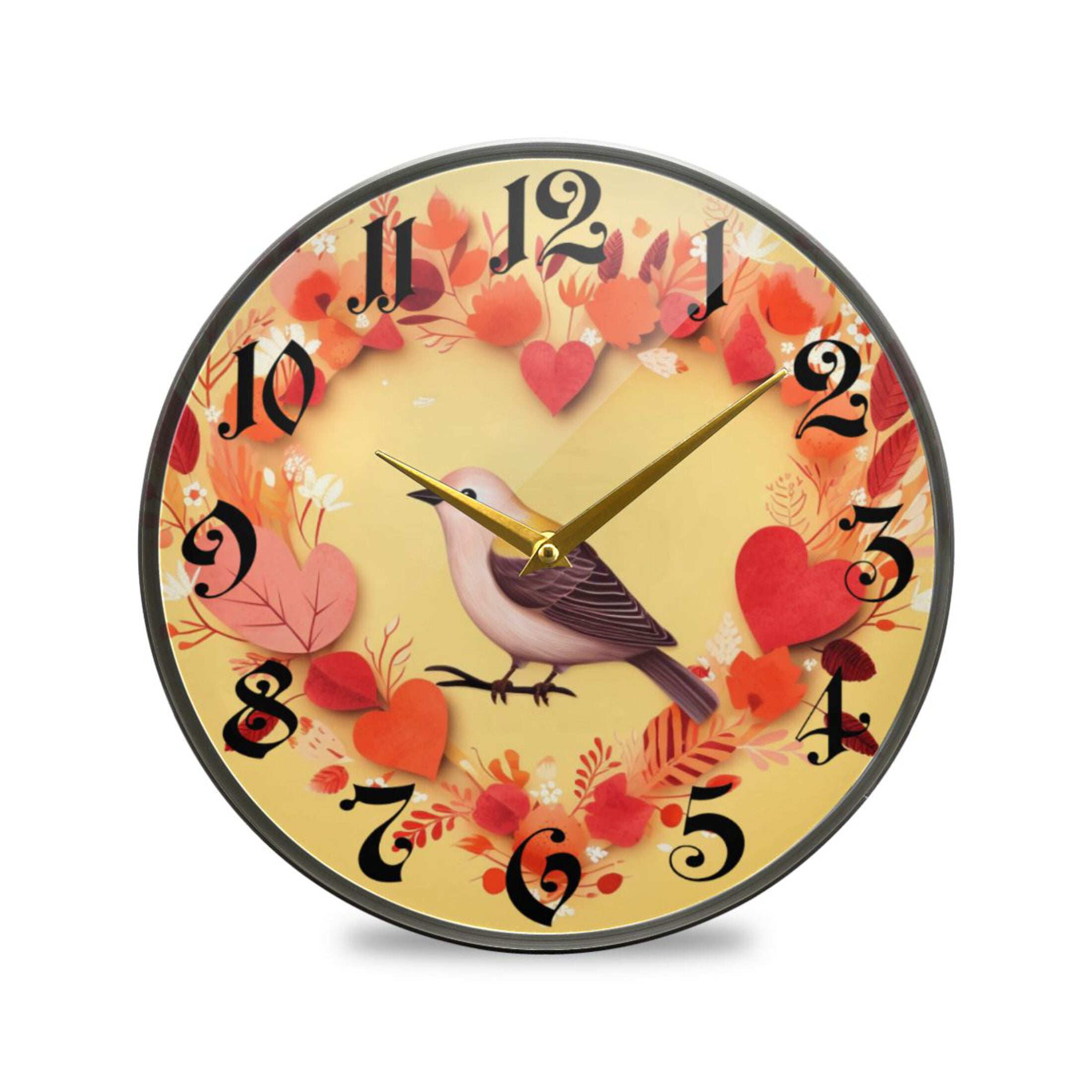 12" Round Silent Wall Clocks Bird in Heart Flowers Acrylic Battery ...
