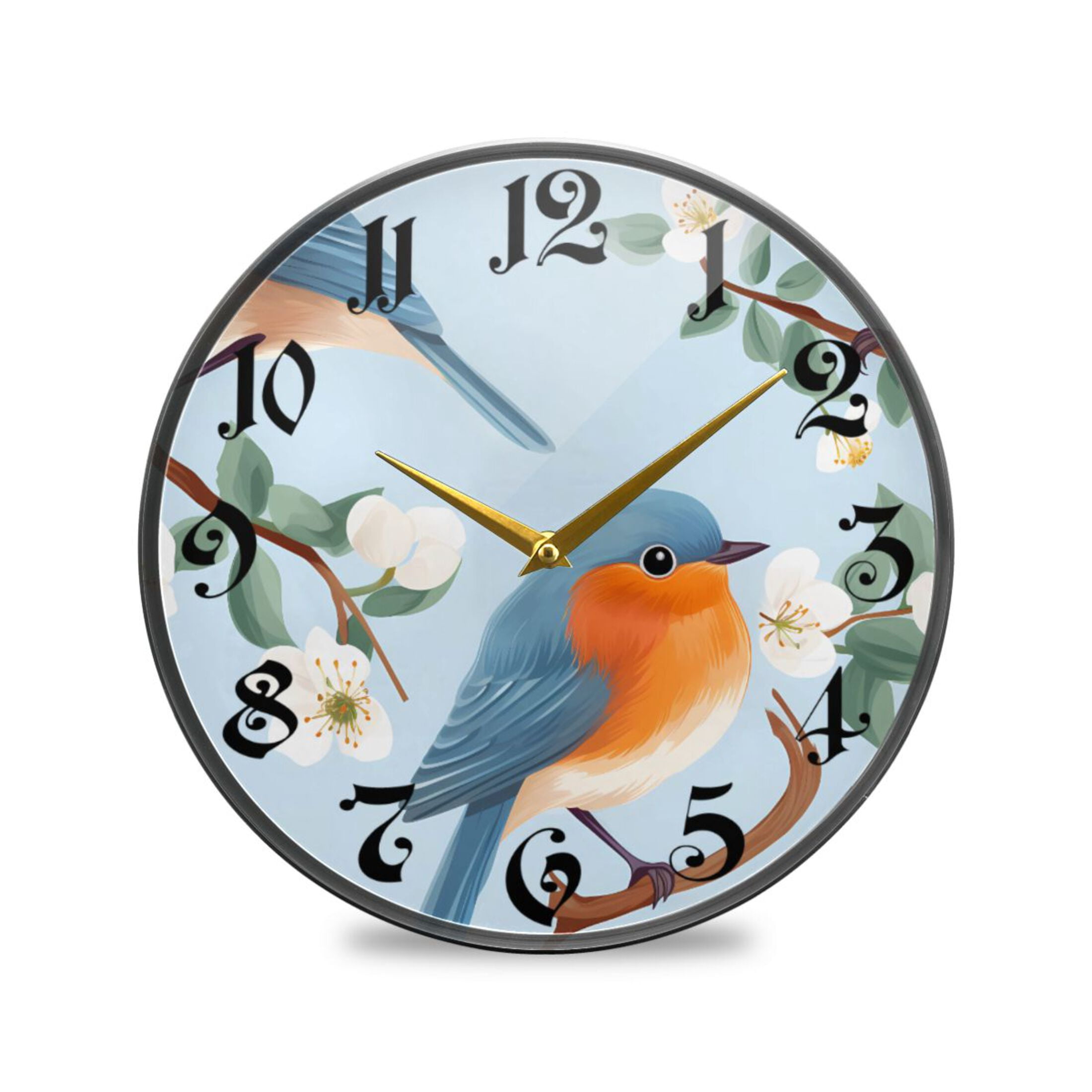 12" Round Silent Wall Clocks Birds and Floral Acrylic Battery Operated ...