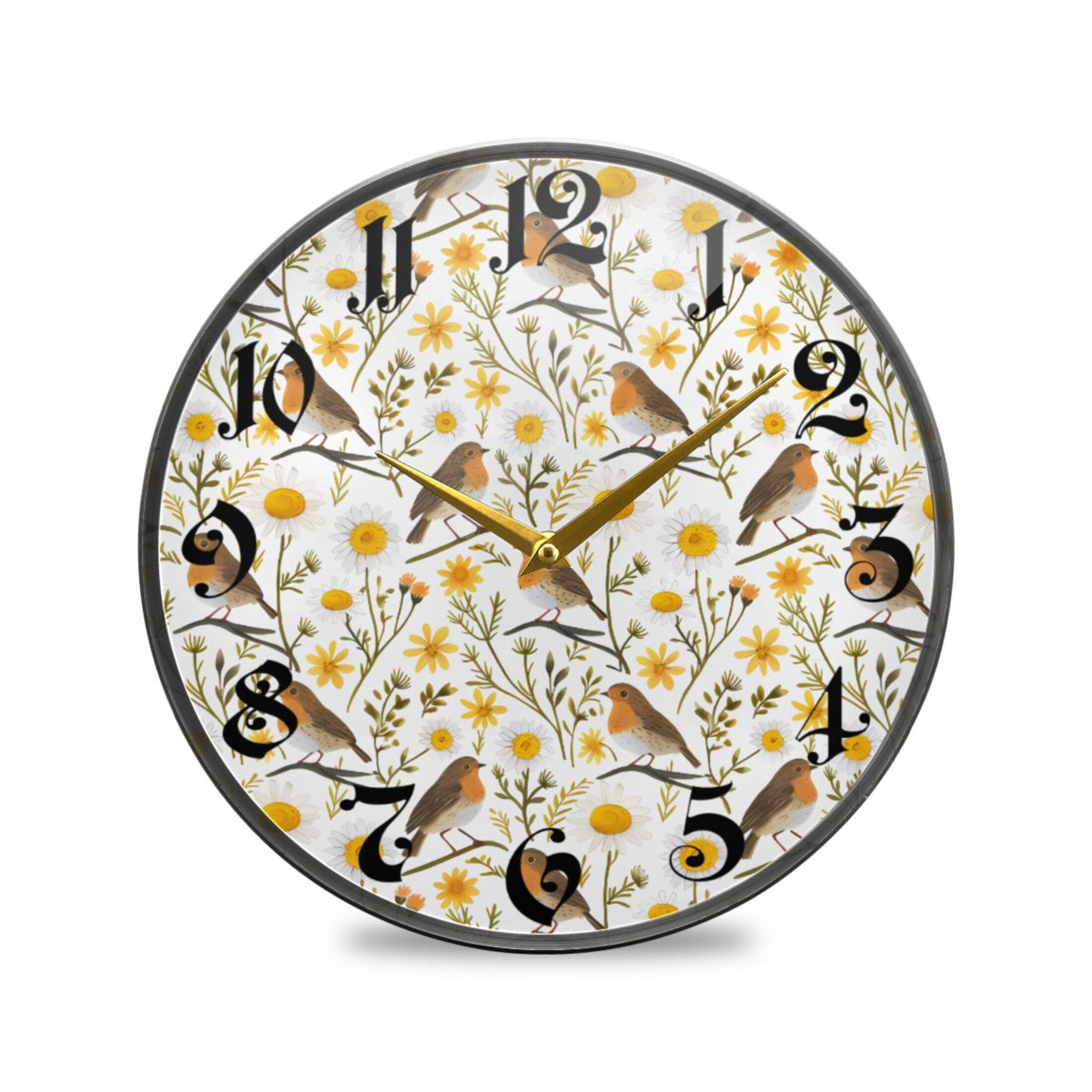12" Round Silent Wall Clocks Birds and Sunflowers Acrylic Battery ...