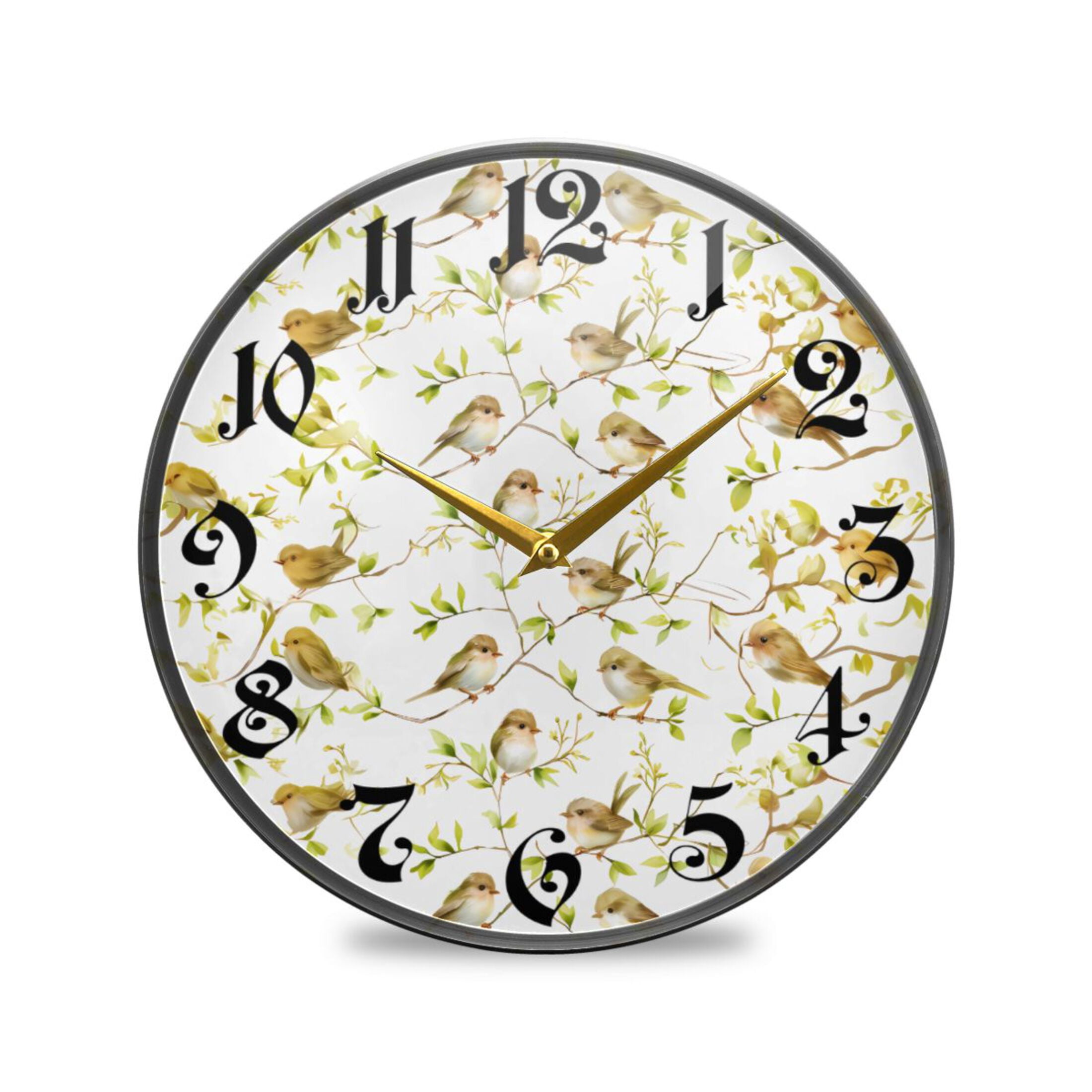 12" Round Silent Wall Clocks Birds on Tree Branch Acrylic Battery ...