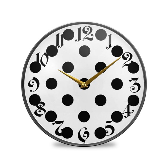 12" Round Silent Wall Clocks Black Polka Dots Acrylic Battery Operated ...