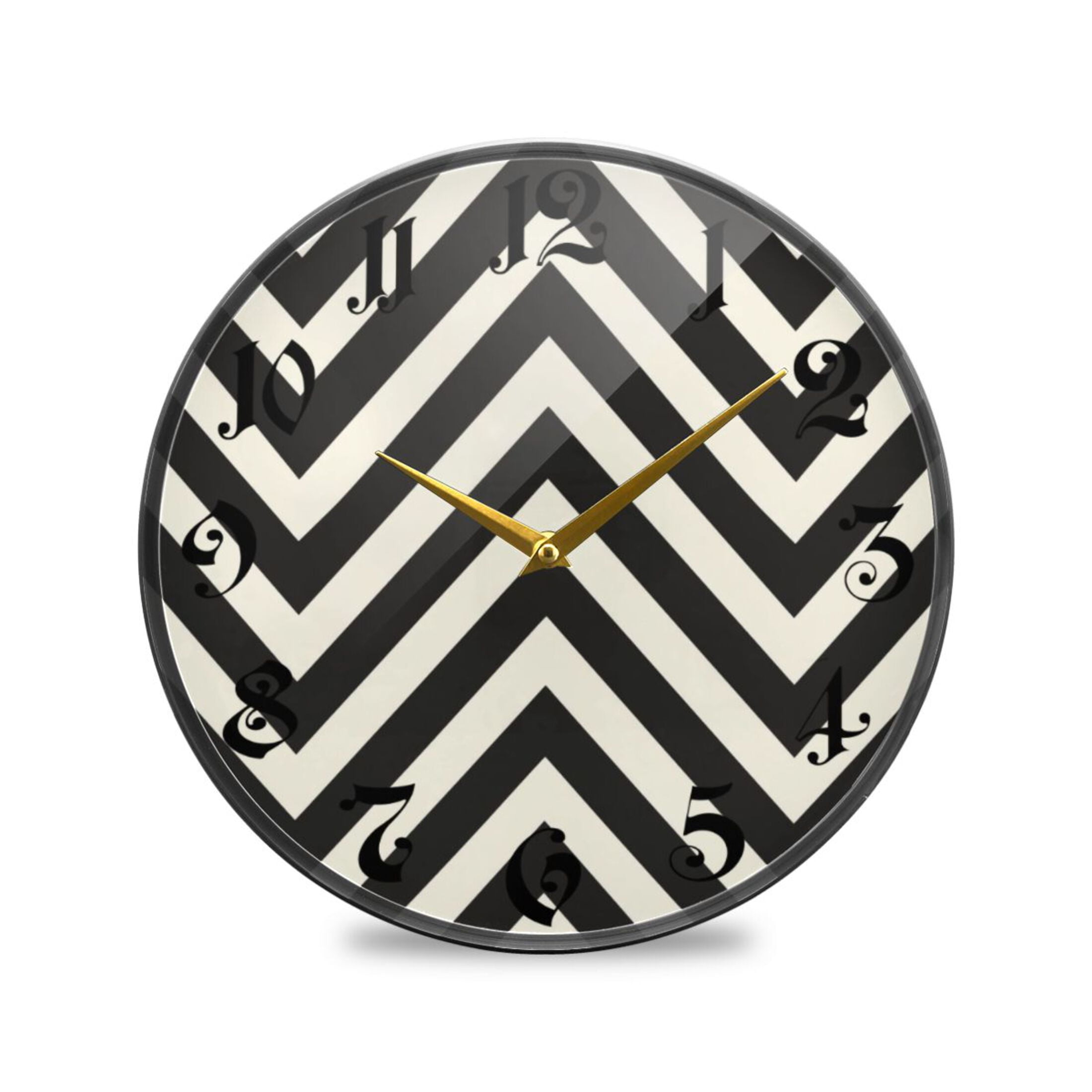 12" Round Silent Wall Clocks Black and White Lines Acrylic Battery ...
